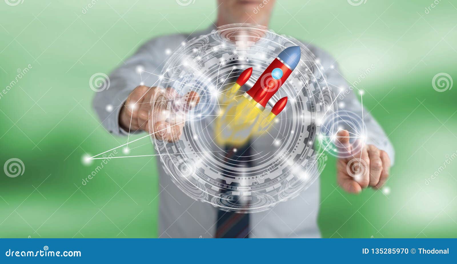 Man Touching a High Technology Startup Stock Photo - Image of future ...