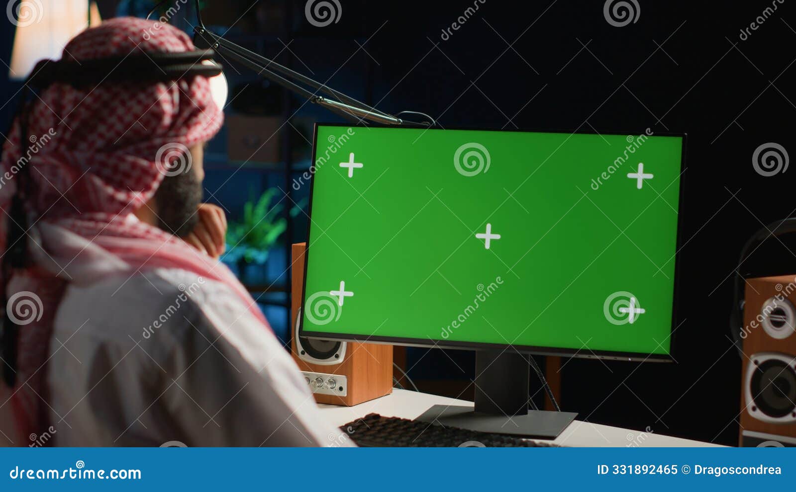Man Inputs Data on Green Screen Device Stock Image - Image of task ...