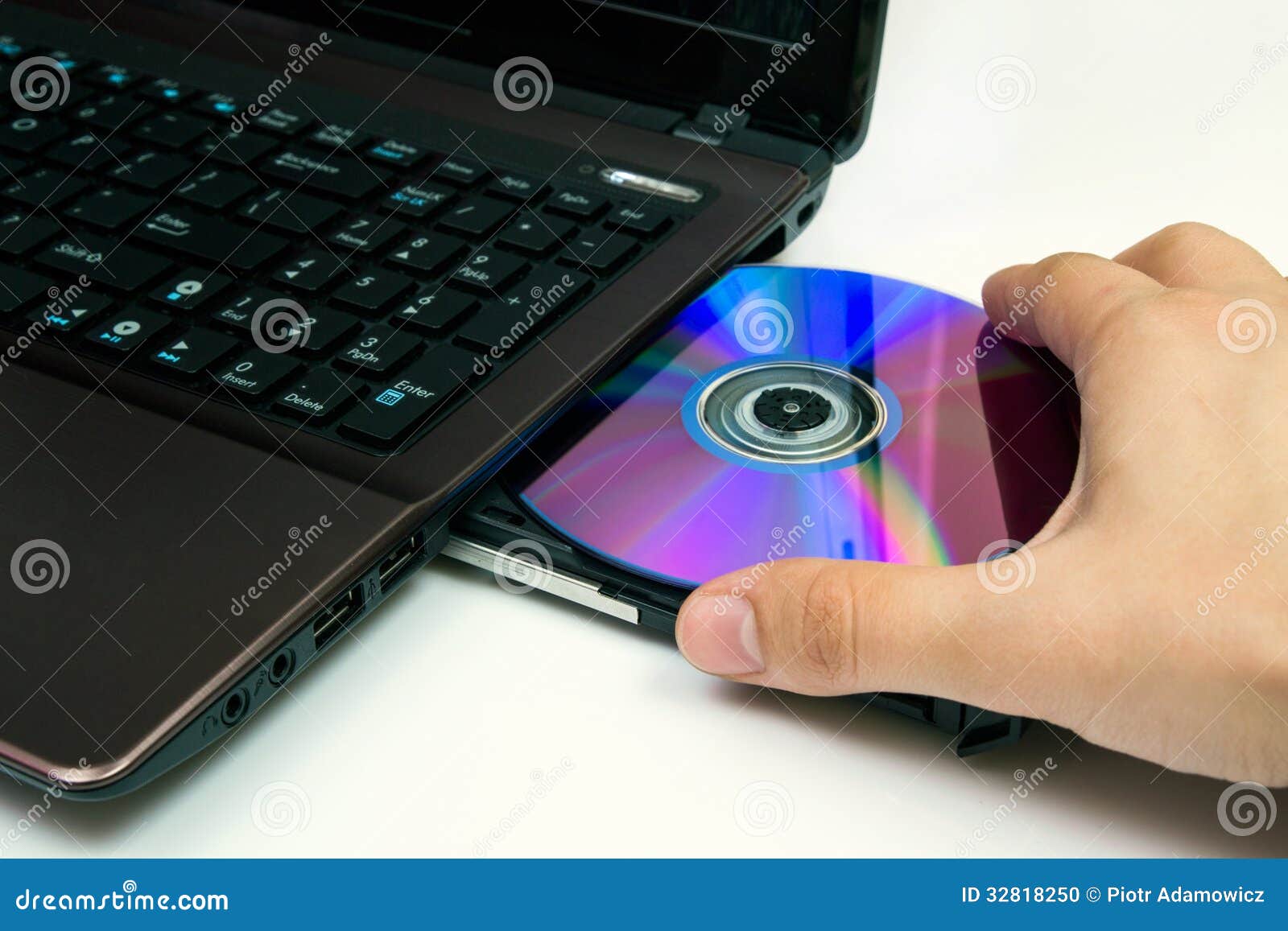 Man insert compact disc stock photo. Image of multimedia - 32818250