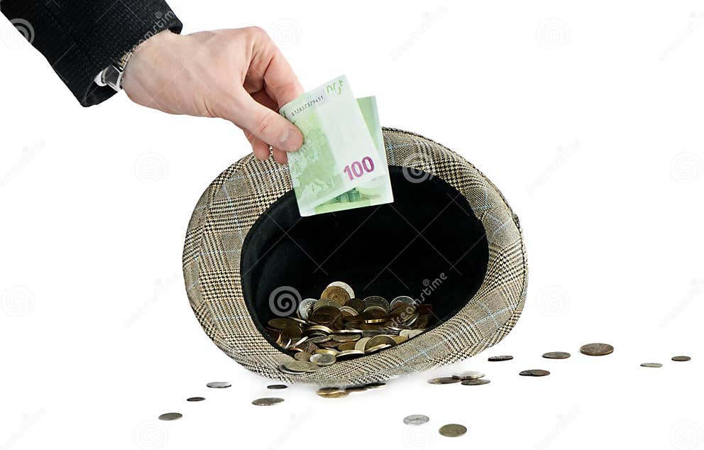Man Inserting a Money into Hat Stock Image - Image of banknote, white ...
