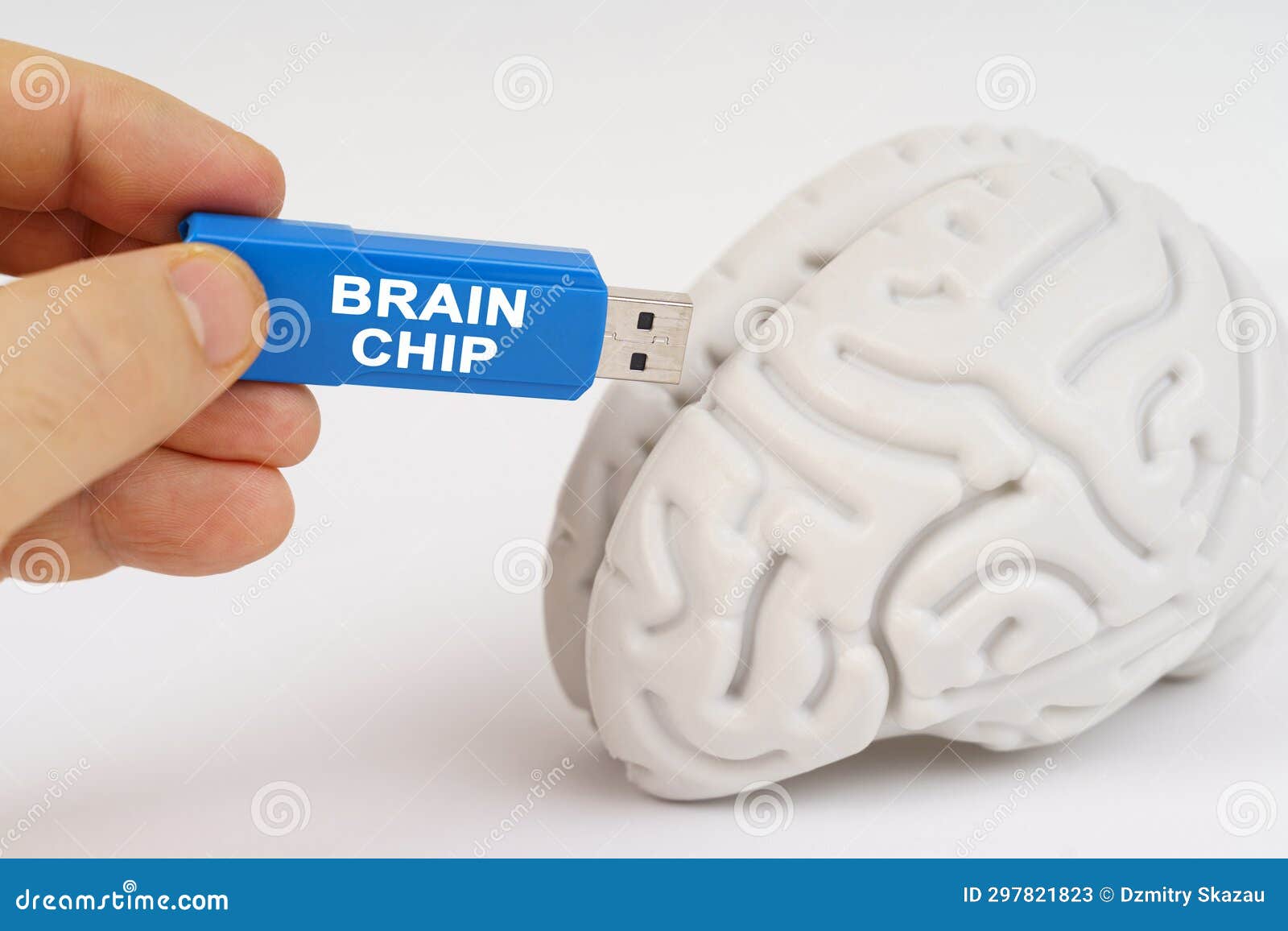 A Man Inserts a Flash Drive into His Brain with the Inscription - Brain ...