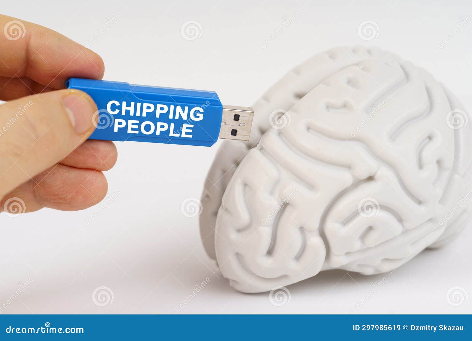 A Man Inserts a Flash Drive into His Brain with the Inscription ...