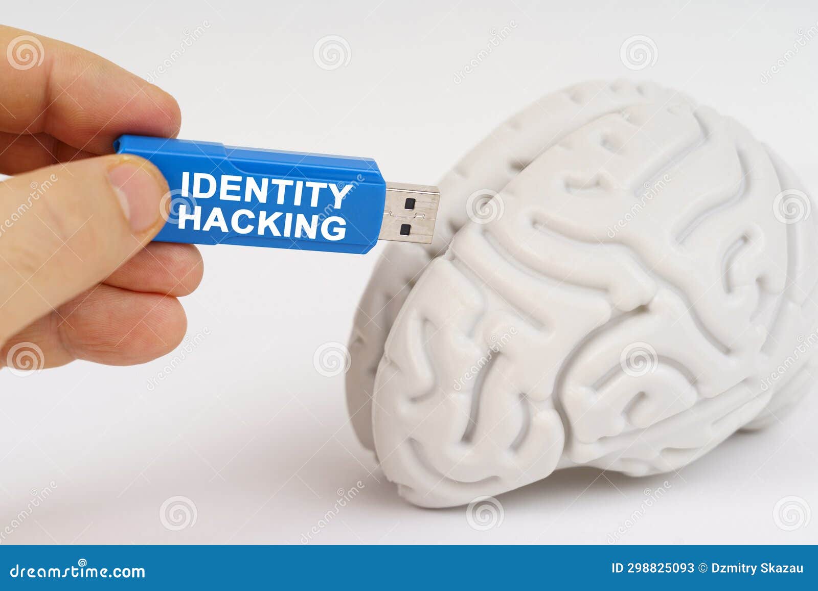 A Man Inserts a Flash Drive into His Brain with the Inscription ...