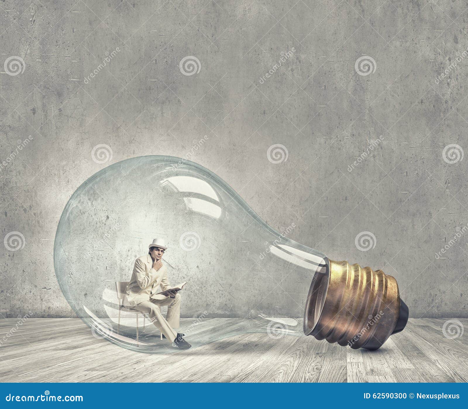 Man inside bulb stock illustration. Illustration of lightbulb - 62590300