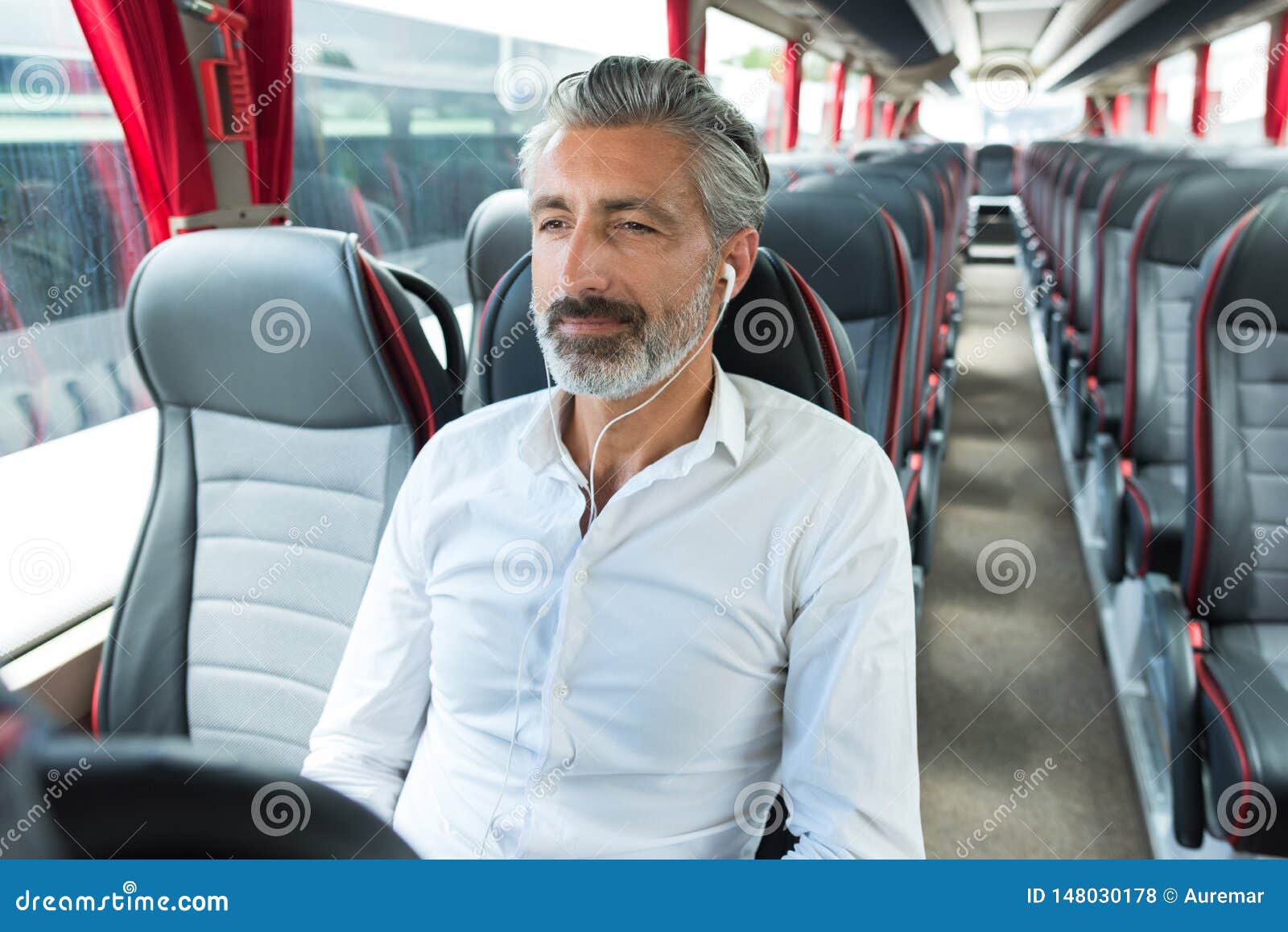 Man Inside Bus Tour in Morning Stock Photo - Image of transport, person ...