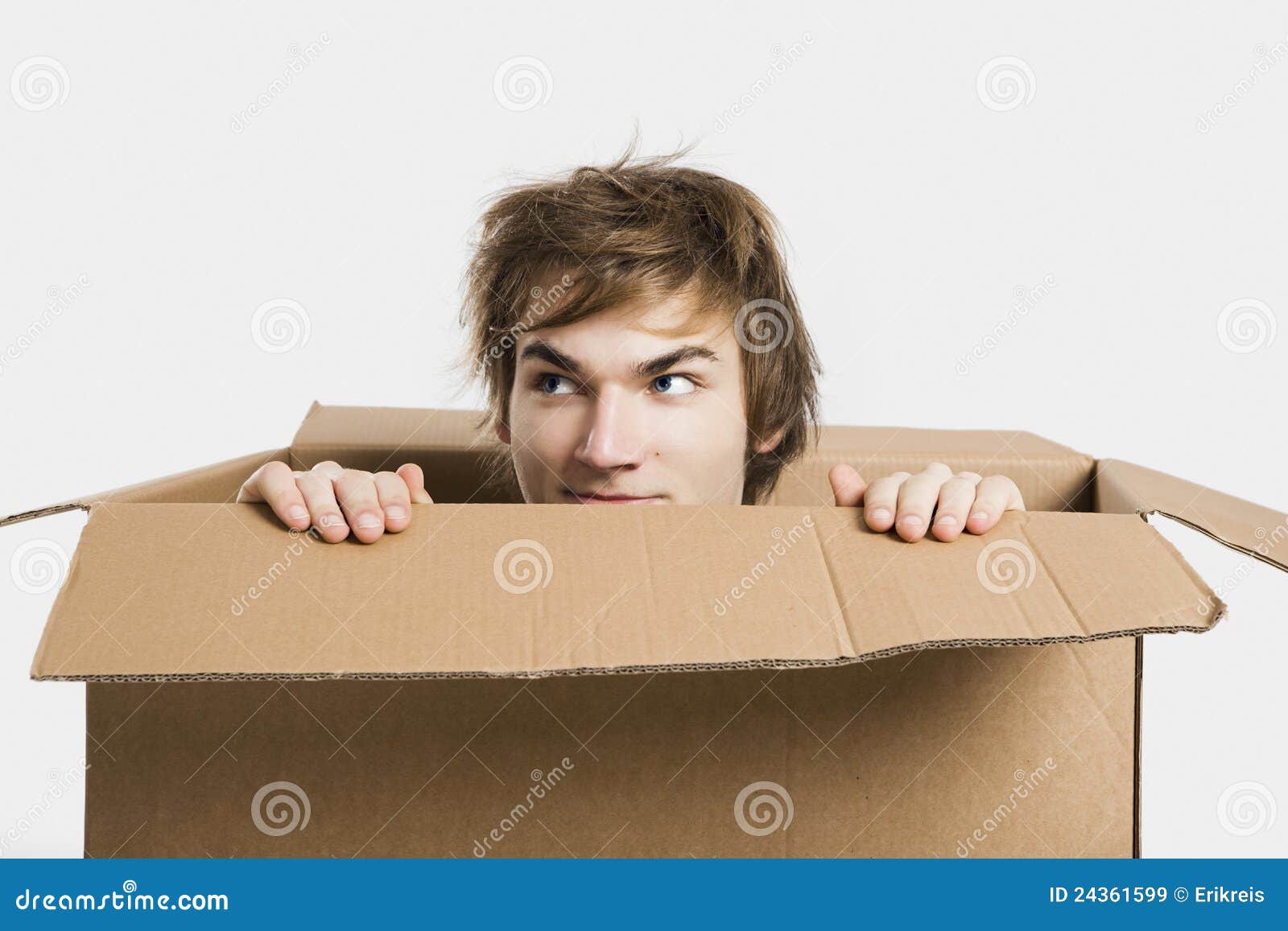 Man inside a card box stock image. Image of grey, emotion - 24361599