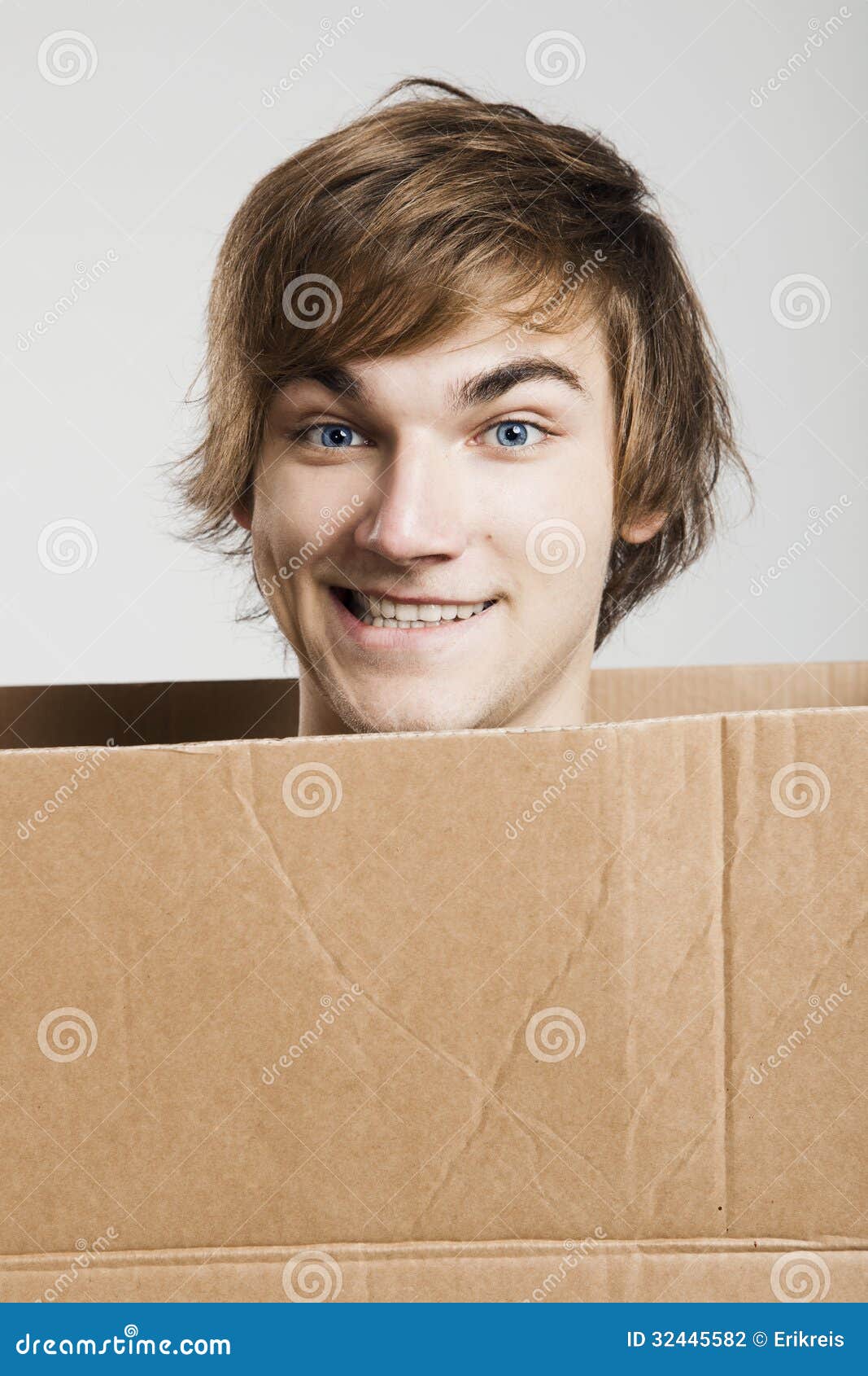 Man inside a card box stock photo. Image of cardboard - 32445582