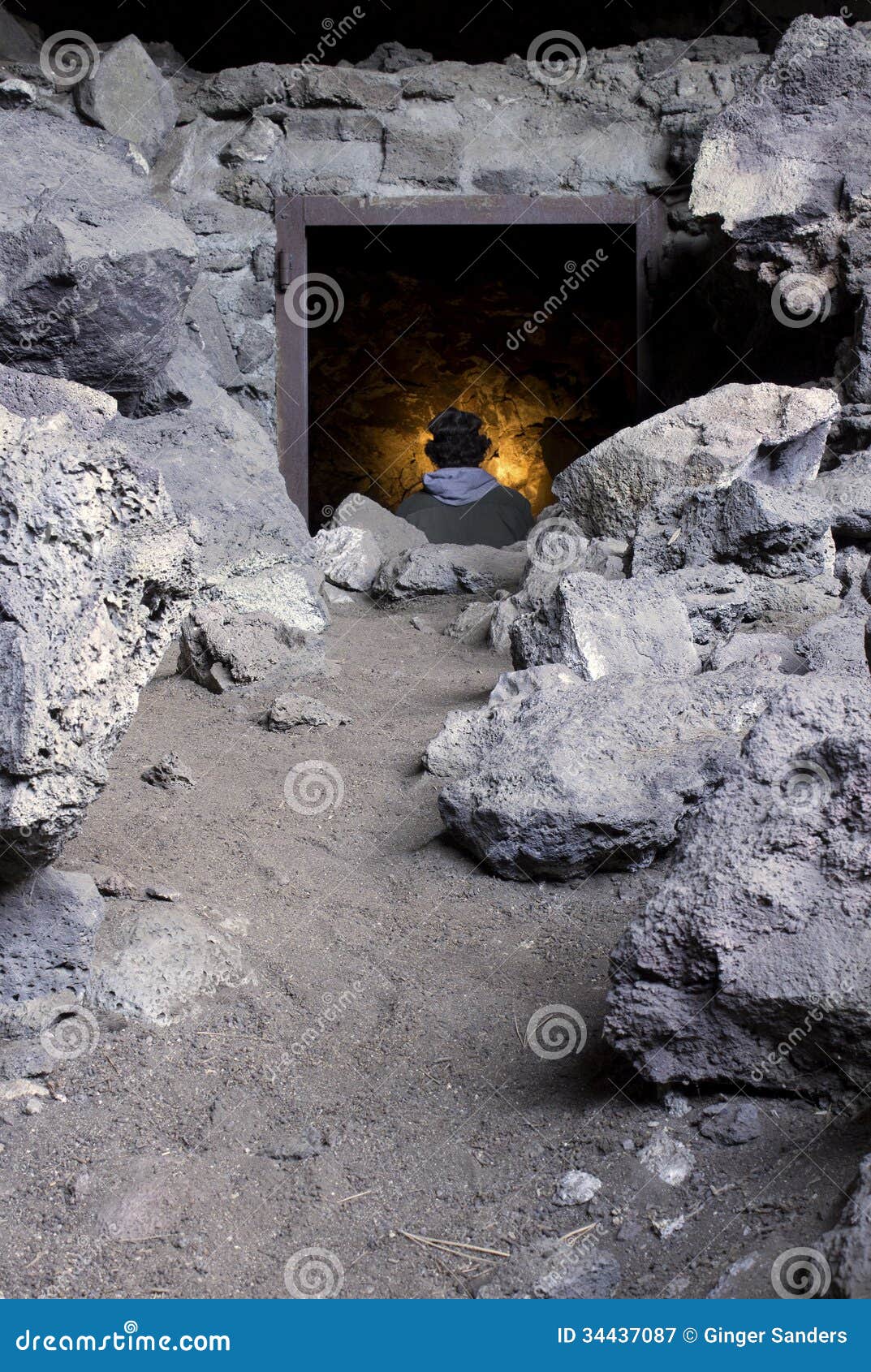 Man Inside Cold War Storage Cave Stock Image - Image of vertical ...