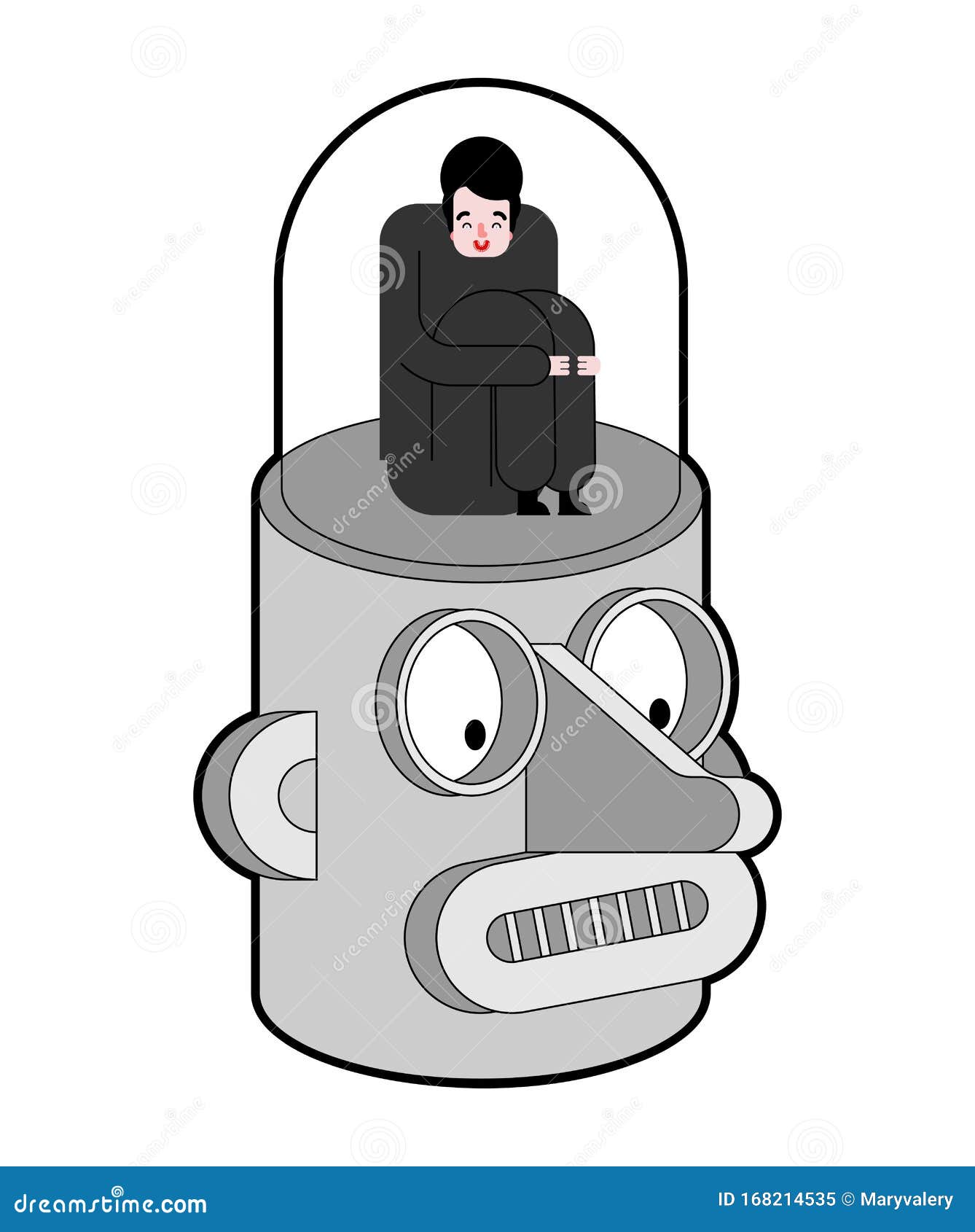 Man Inside Head of Robot. Artificial Intelligence Concept Stock Vector ...
