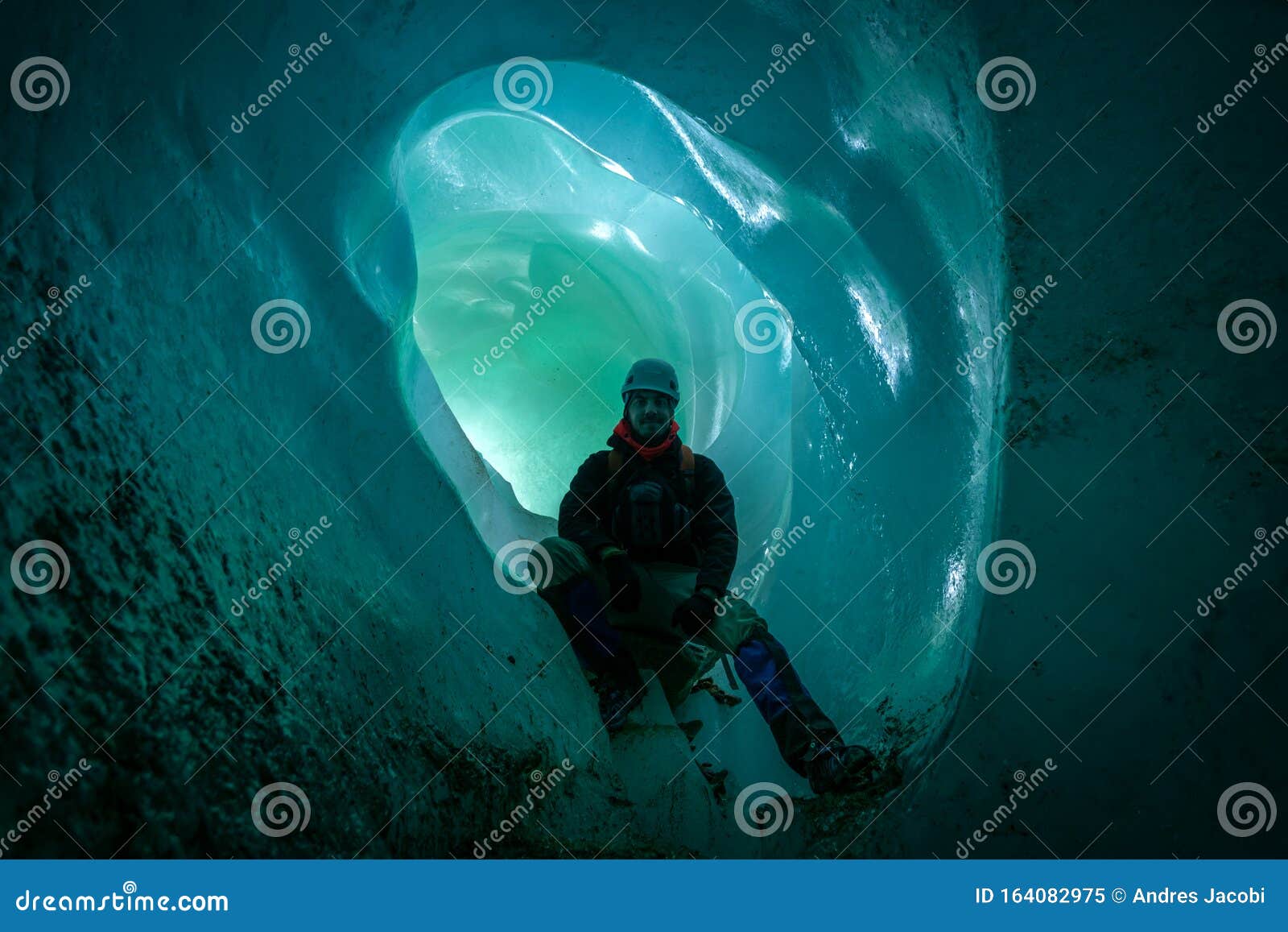 Man Inside an Ice Cave. Excursion on a Glacier Stock Image - Image of ...