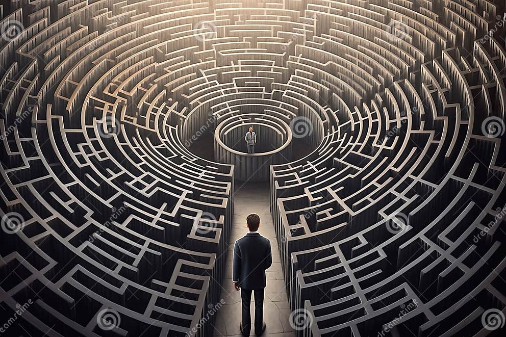 Man inside maze stock illustration. Illustration of exit - 280988035
