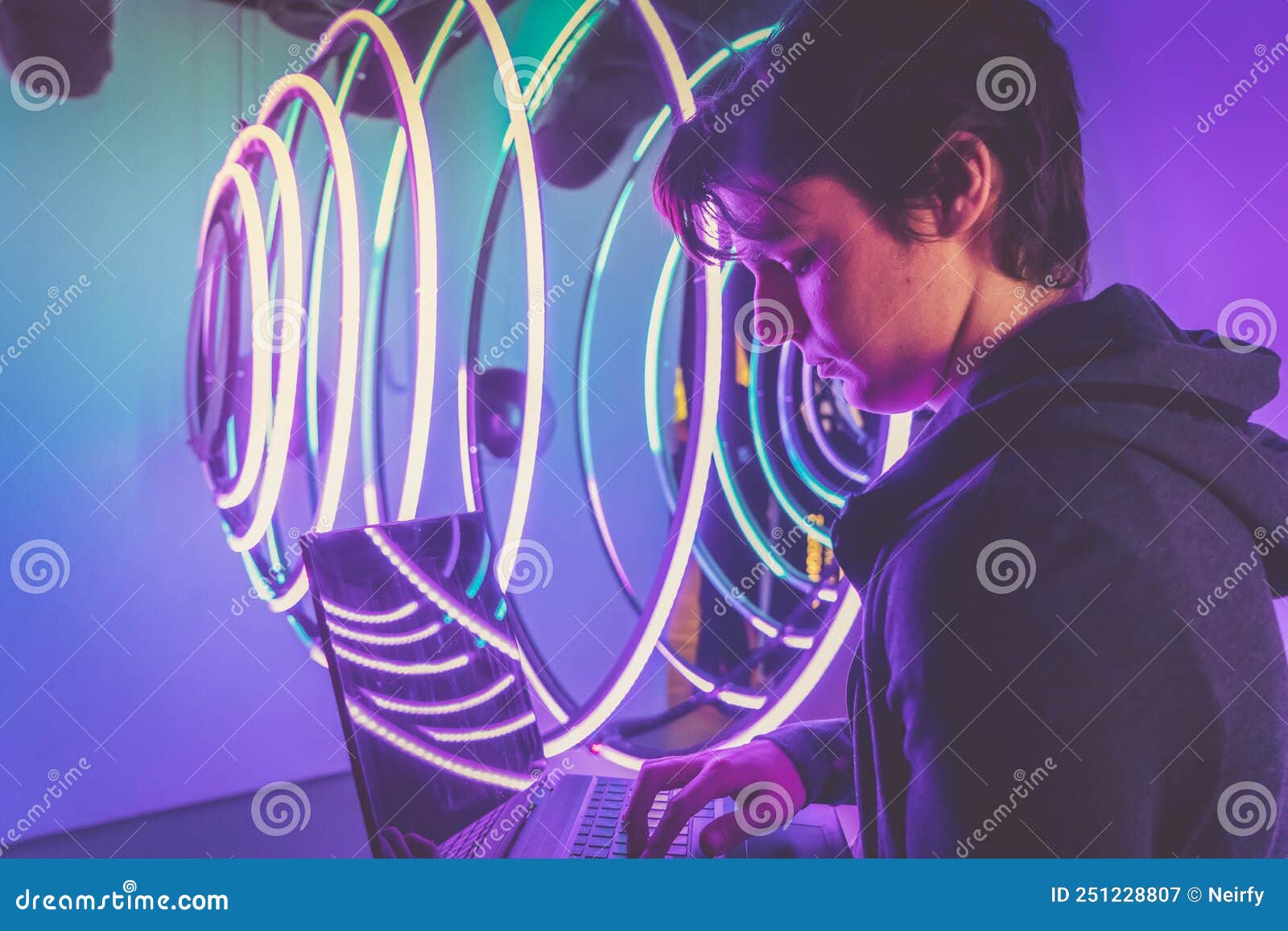 Man Inside Virtual Metaverse Stock Image - Image of connect, glow ...