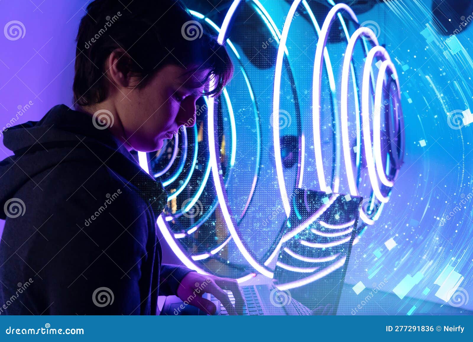 Man Inside Virtual Metaverse Stock Photo - Image of connection, future ...