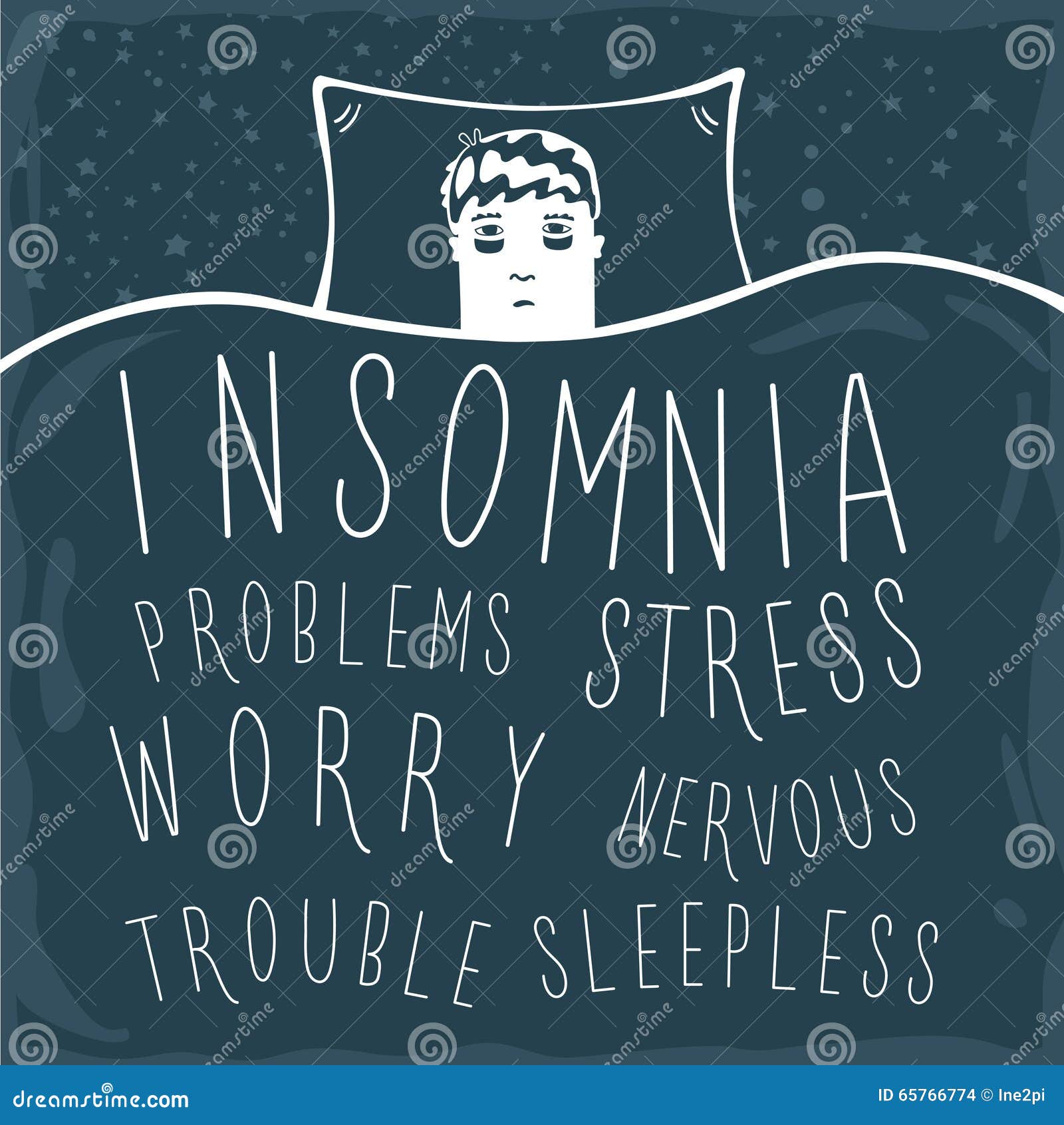 Insomnia. Tired Woman Thinking About Nightmare Vector Illustration ...