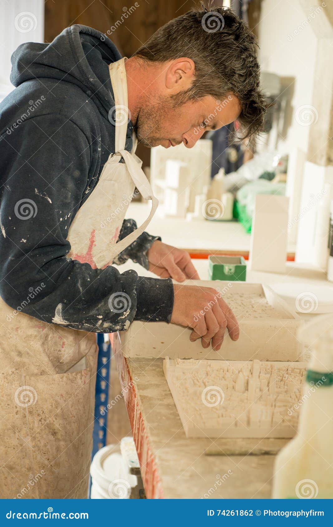 Man Inspecting Plaster Molded 3D Map Stock Photo - Image of craft ...