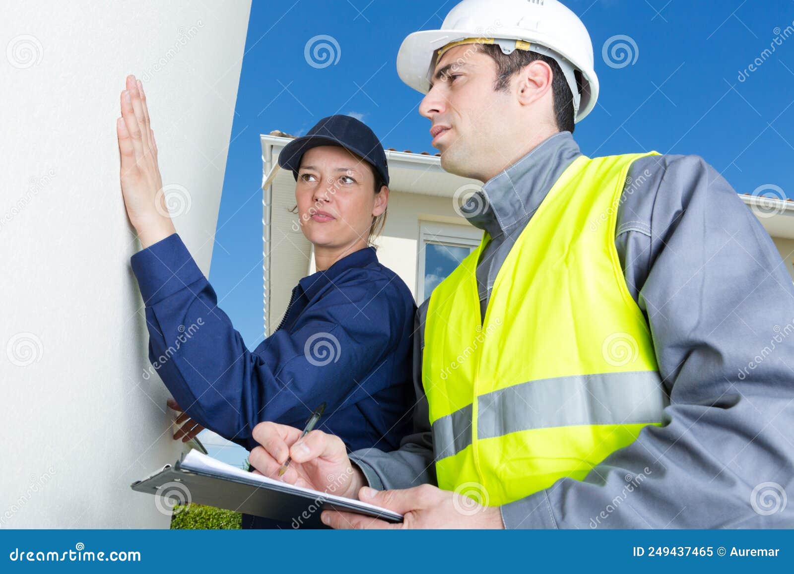 Man Inspecting Plastered Wall Stock Image - Image of inventory ...