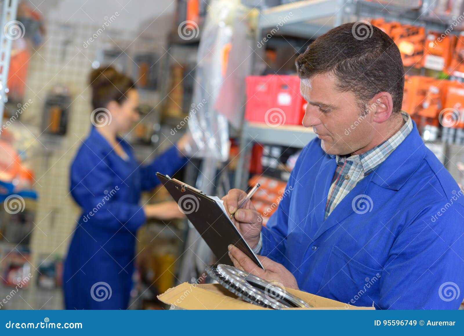 Man Inspector Doing Inventory in Warehouse Stock Image - Image of ...