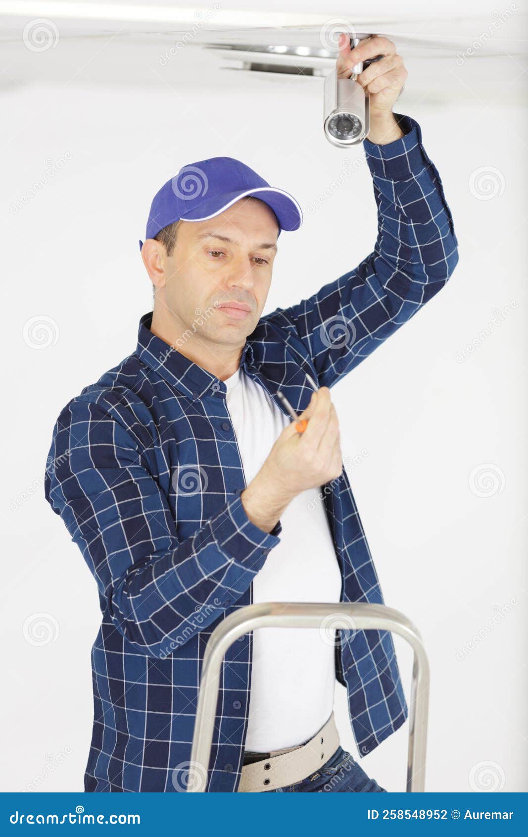 Man Install Surveillance Ip Camera for Home Security Stock Photo ...