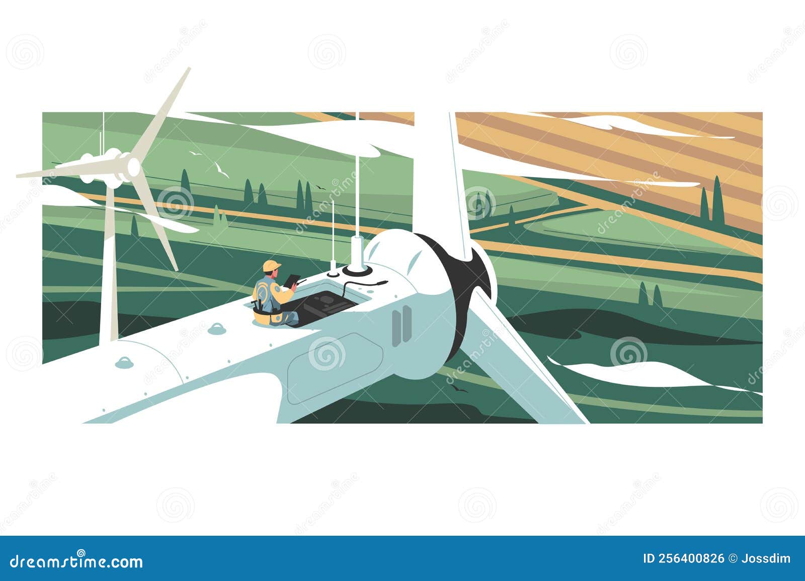 Man Installer Repairing Windmill Vector Illustration | CartoonDealer ...
