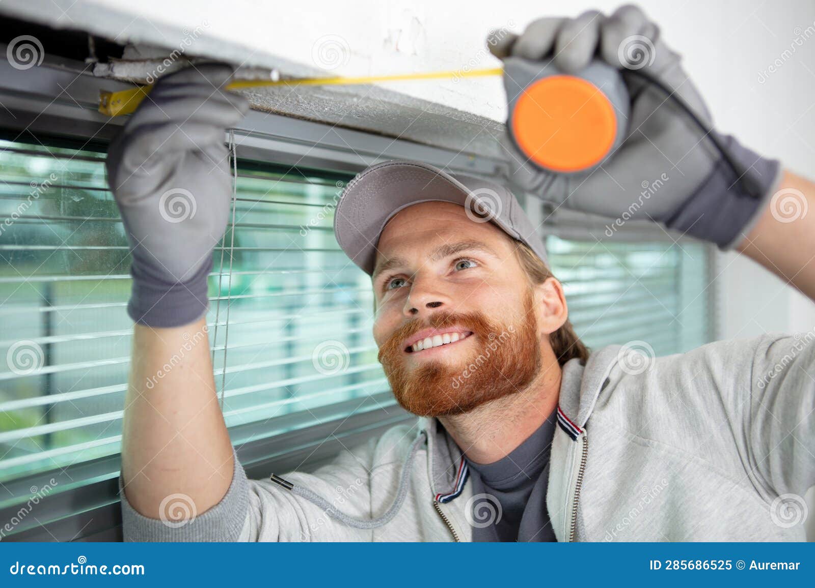 Man Installing Cassette Roller Blinds on Windows Stock Image - Image of ...