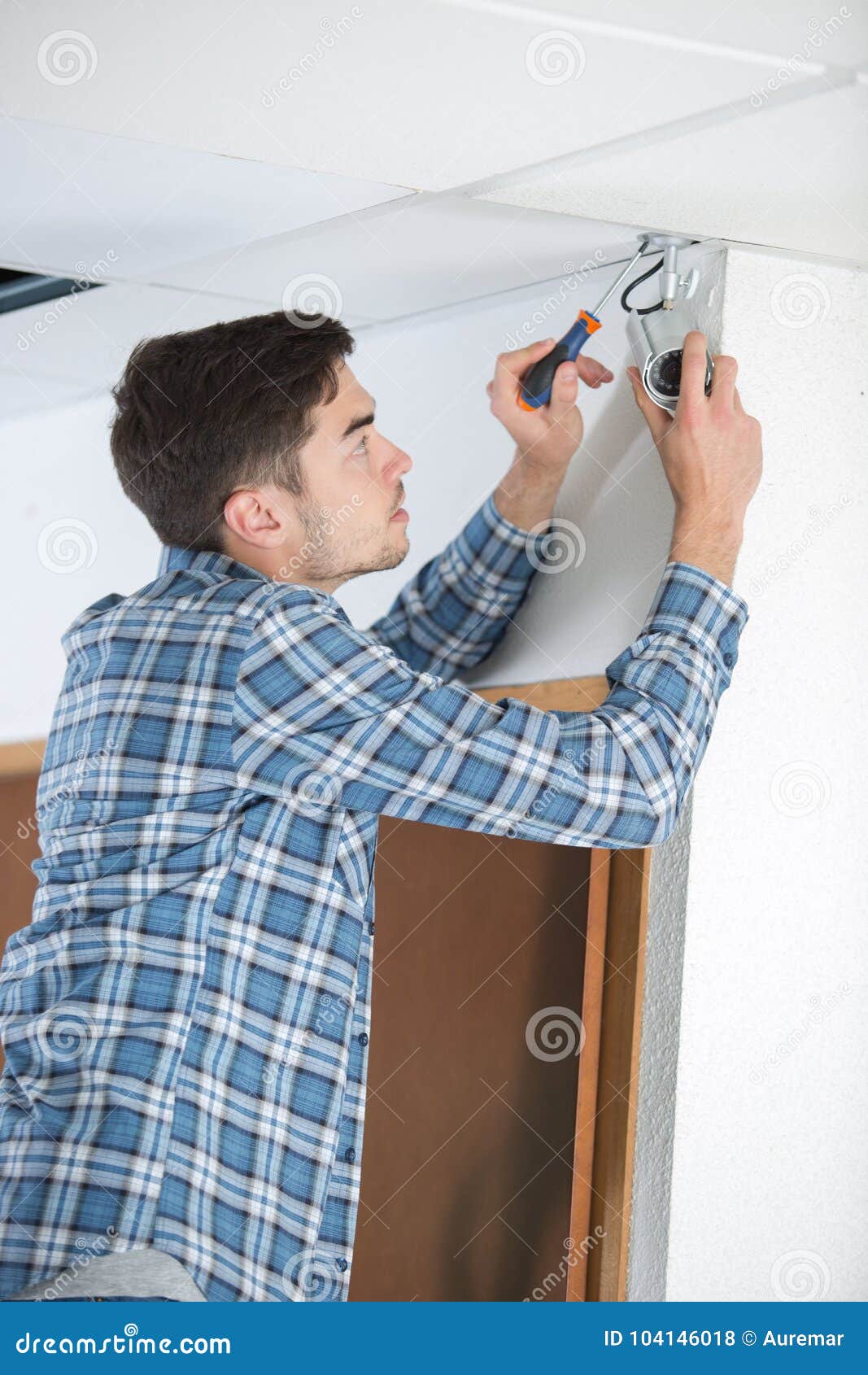 Man Installing Cctv Camera on Corner Stock Photo - Image of camera ...