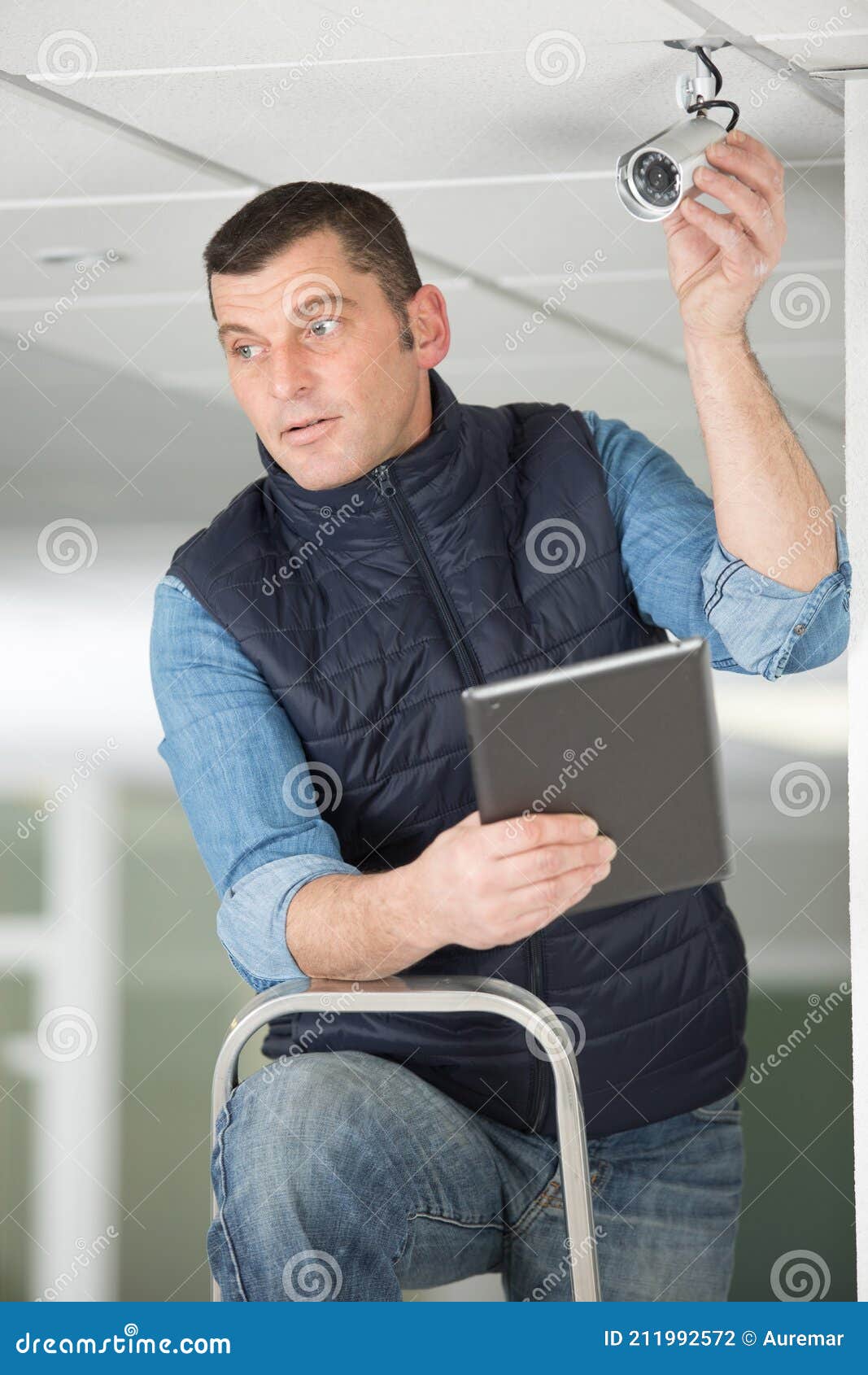 Man Installing Cctv Camera with Tabler Stock Photo - Image of laptop ...