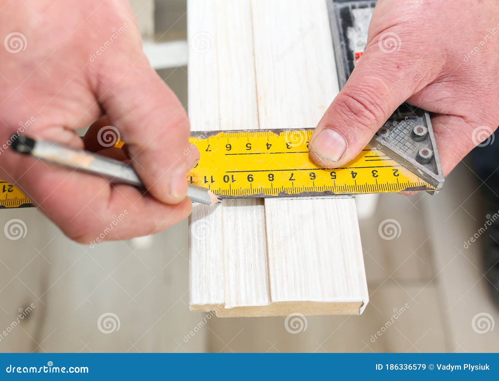 Man is Installing the Doors. Ruler in Hands. Repair Works Stock Image ...