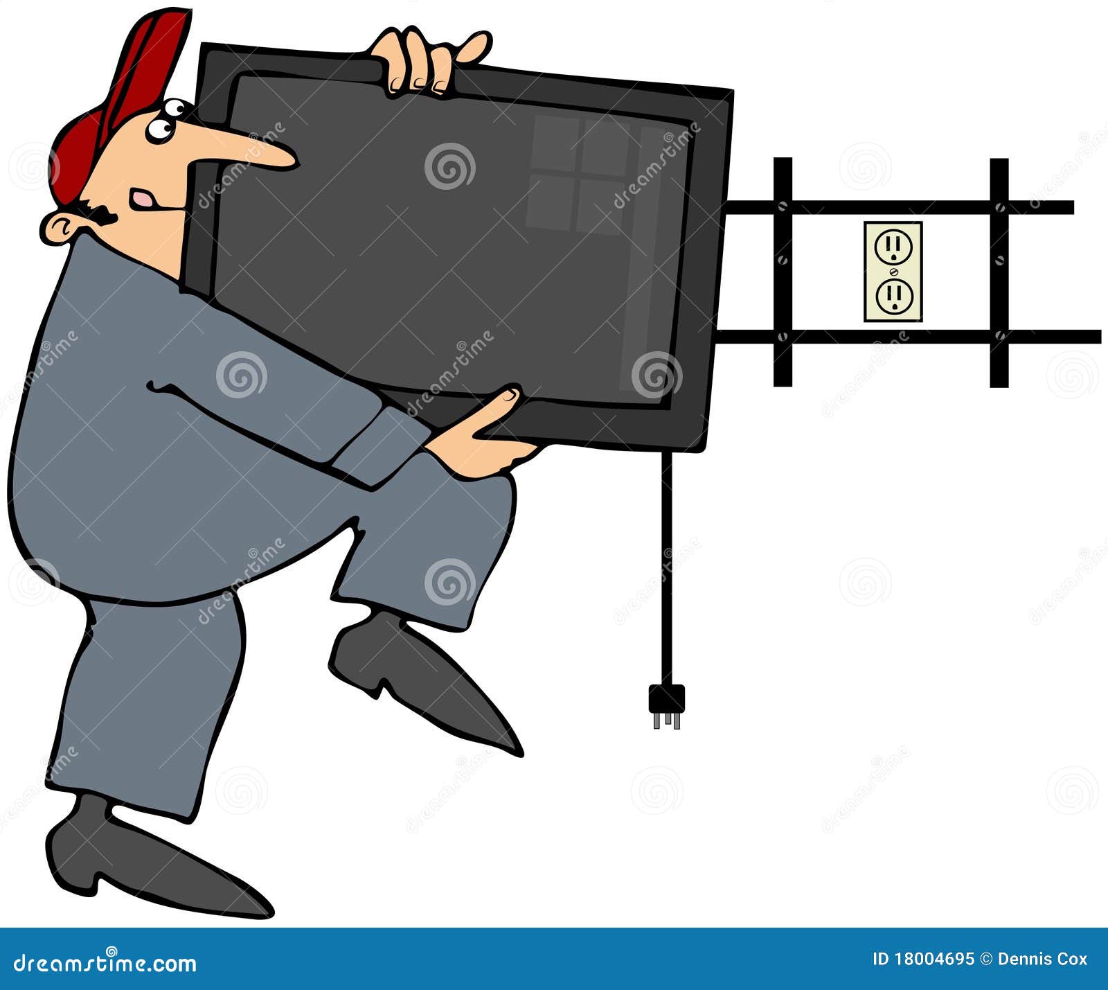 Man Installing Flatscreen TV Stock Illustration - Illustration of plug ...