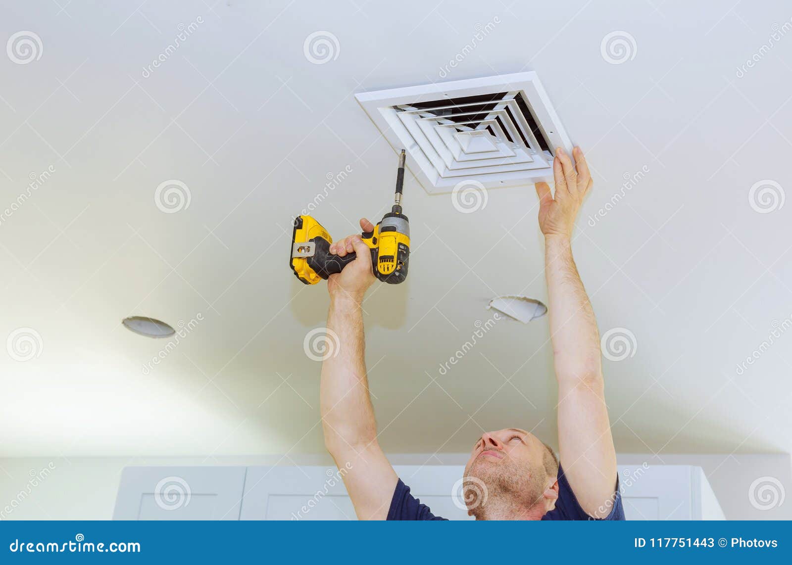 Man Installing of HVAC, Heating Ventilating and Cooling after Replacing ...