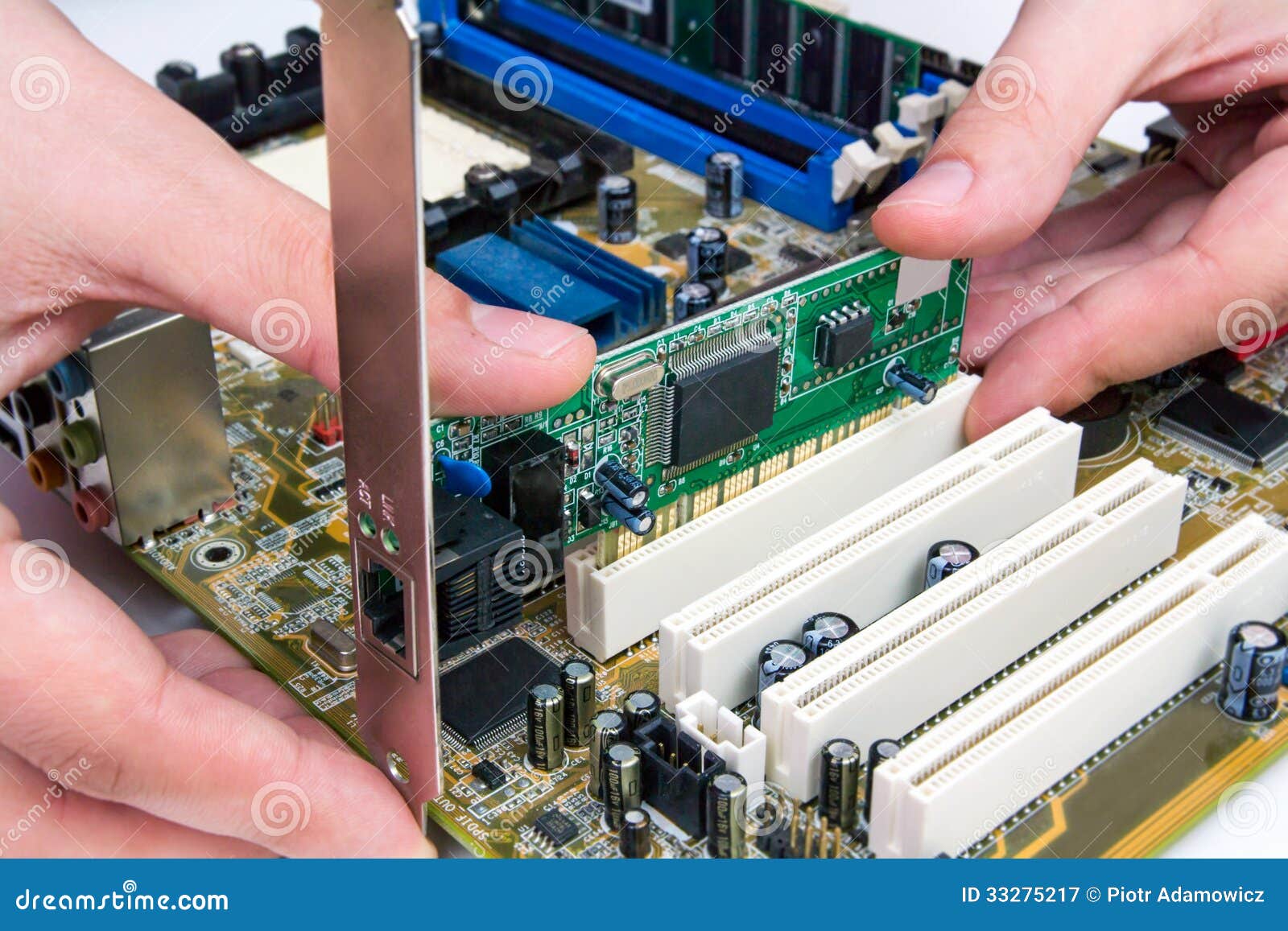 Man Installing LAN Network Adapter Stock Image - Image of networking ...