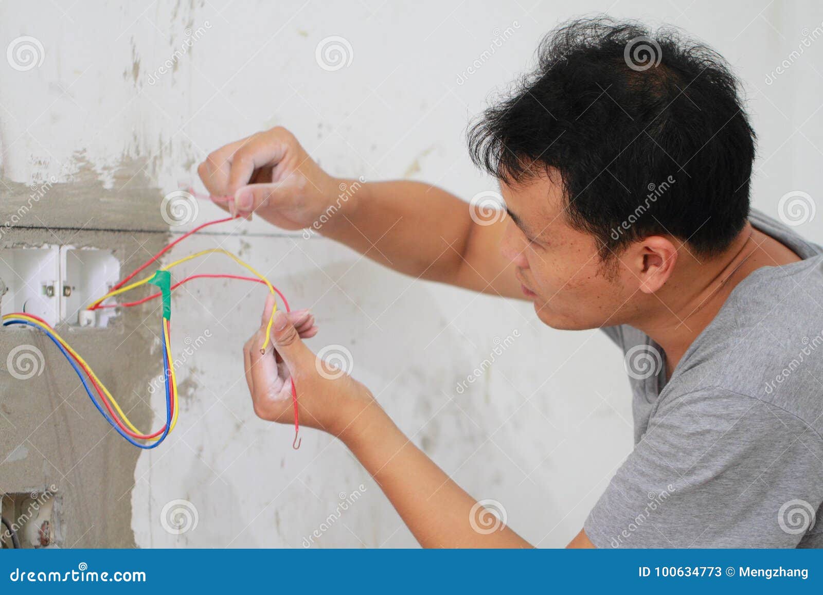 Man Installing Light Switch Stock Image - Image of connect, maintenance ...
