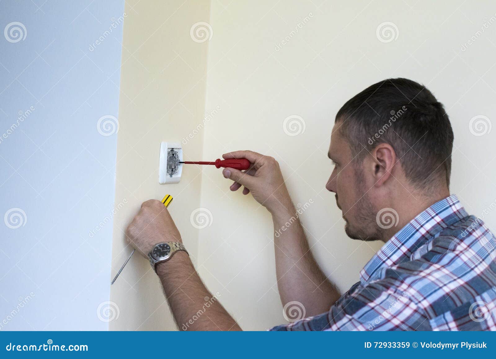 Man Installing Light Switch Stock Image - Image of maintenance ...