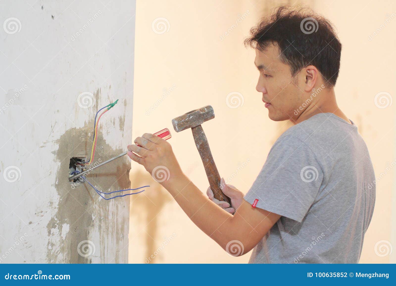 Man Installing Light Switch Stock Photo - Image of home, closeup: 100635852