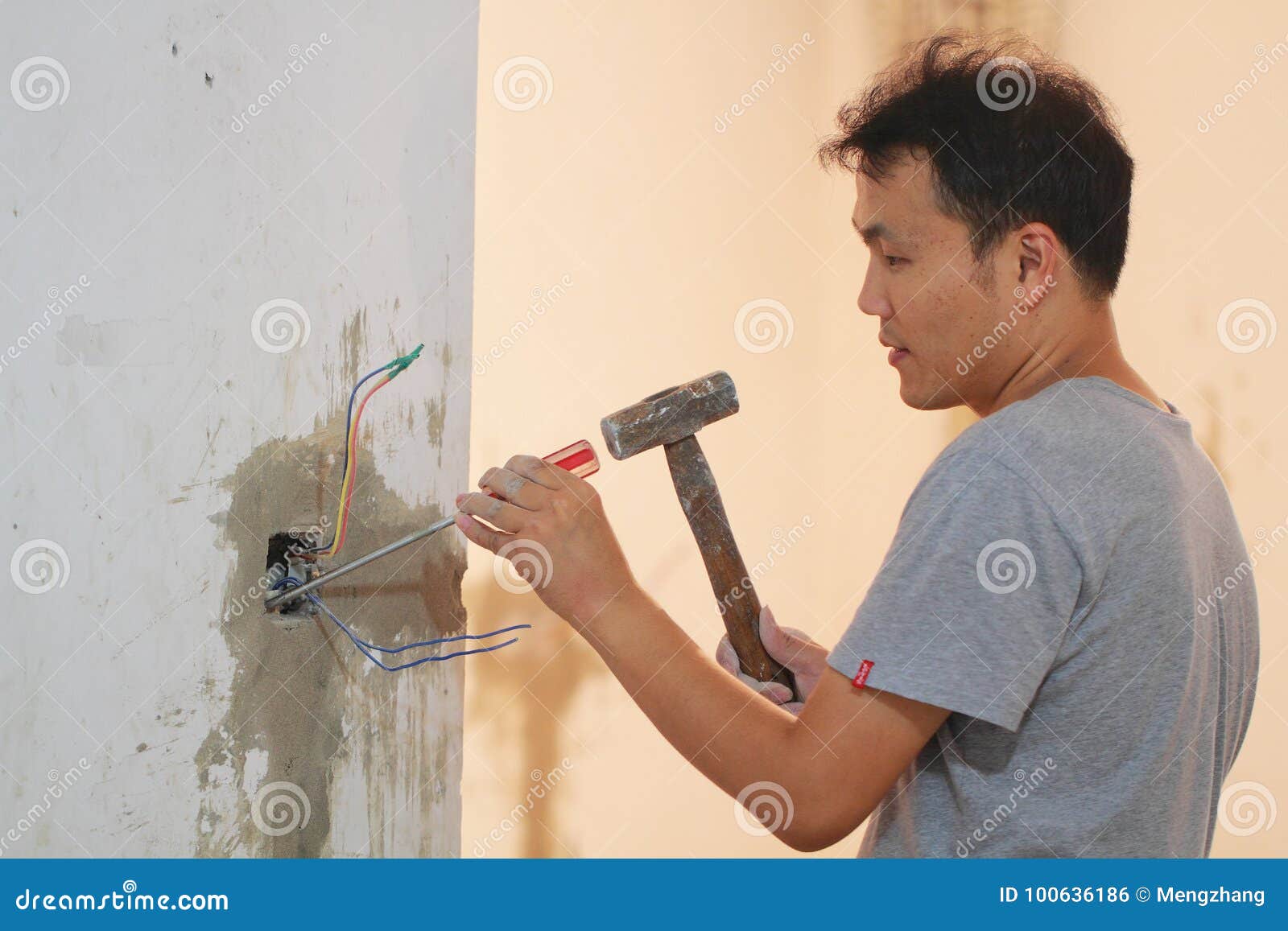 Man Installing Light Switch Stock Photo - Image of estate, electrical ...
