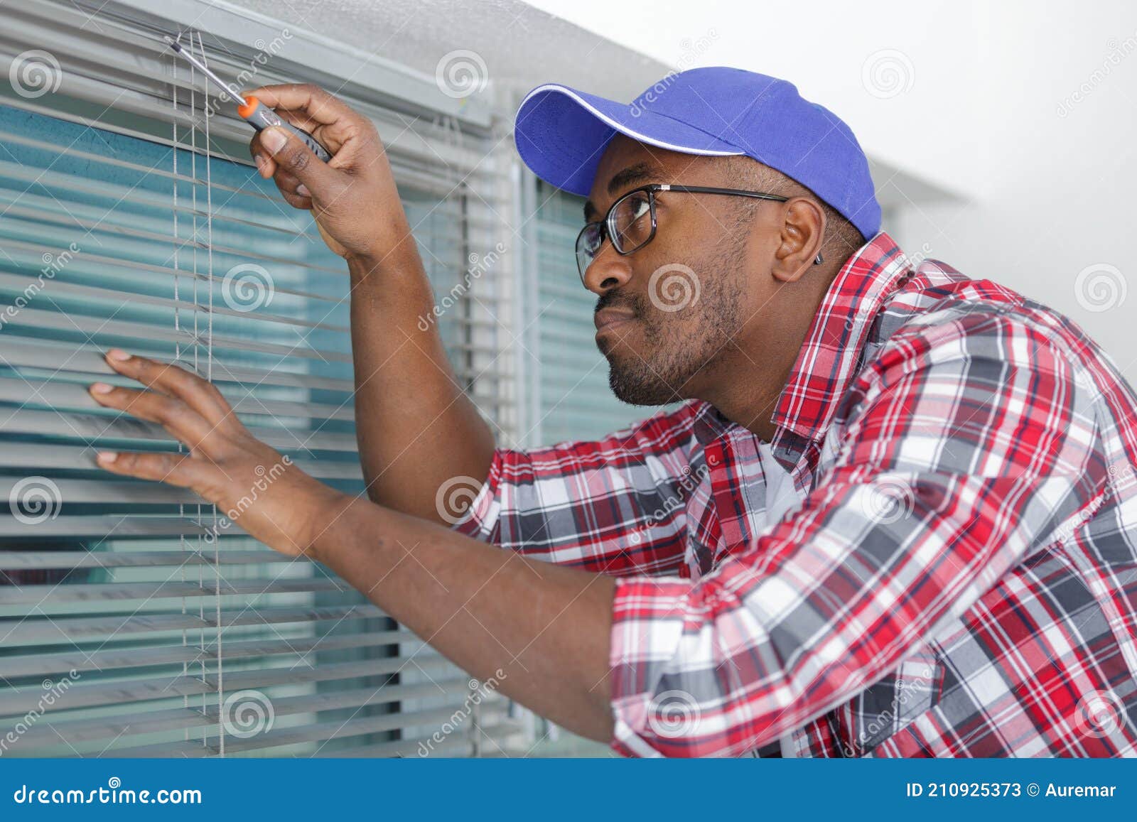 Man Installing Metal Blinds Stock Image - Image of protective, plank ...