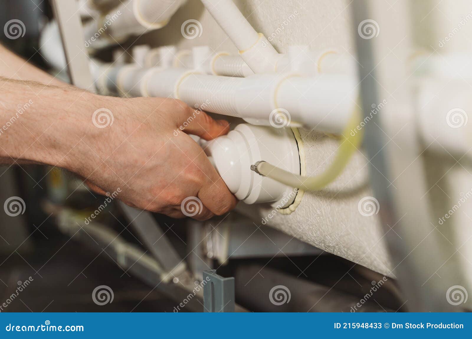 Man Installing Pipe System of Bathtub Stock Image - Image of plumbing ...