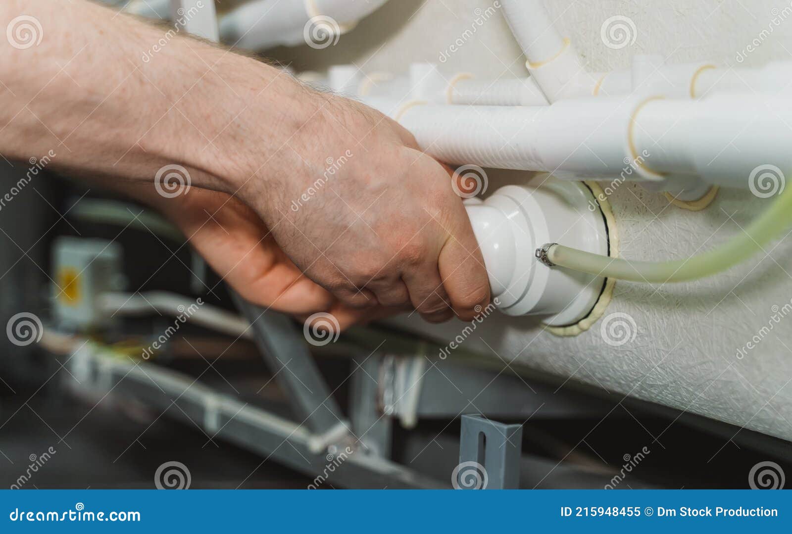 Man Installing Pipe System of Bathtub Stock Image - Image of contractor ...