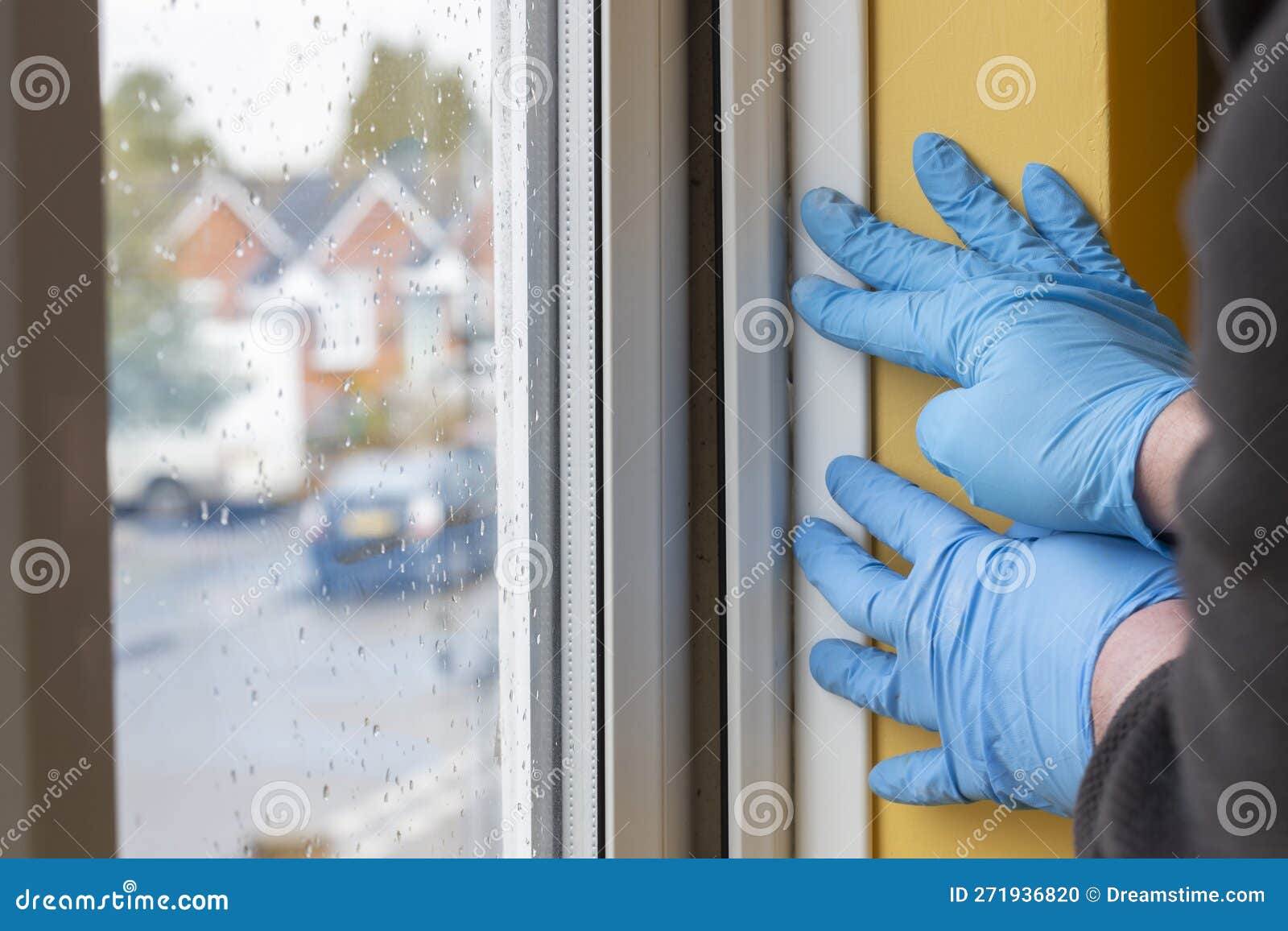 Man Installing Plastic Beading To an Interior Wall and Window. Home DIY ...