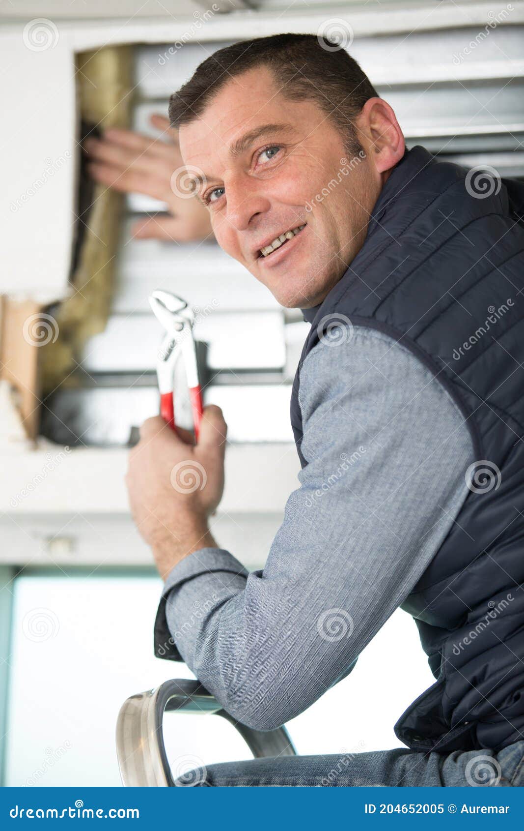 Man Installing Roller Shutter Above Doors Stock Image - Image of fixing ...
