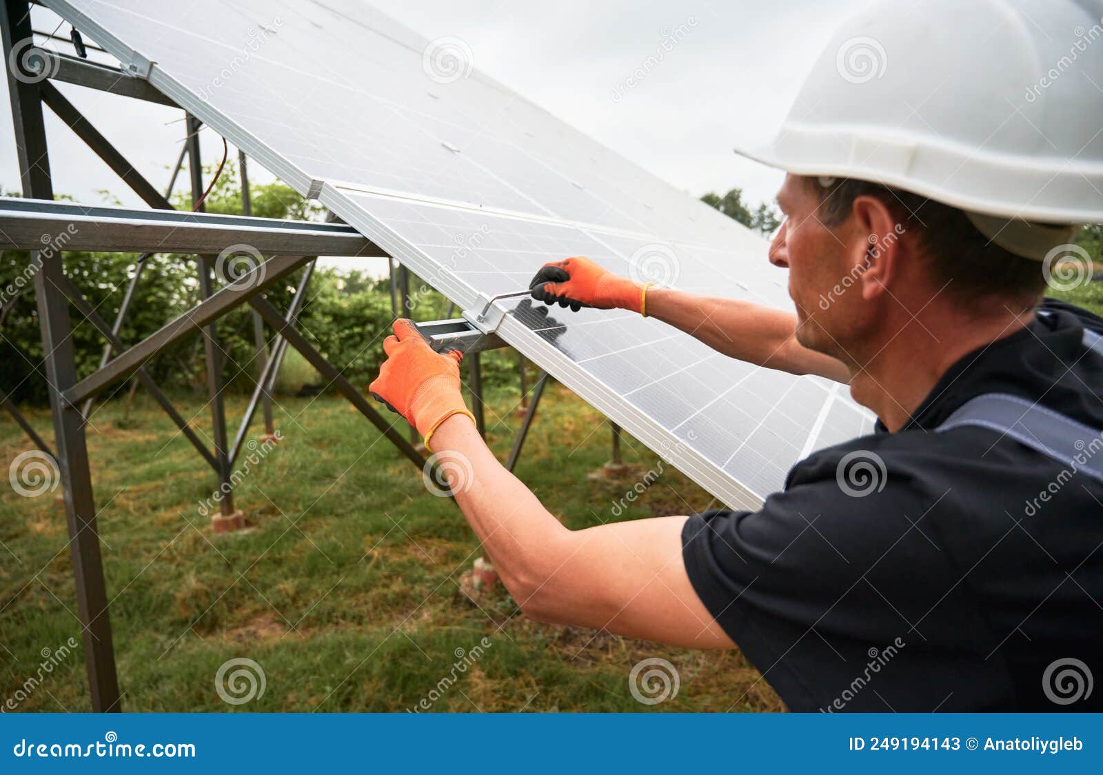 Man Installing Solar Modules. Stock Image - Image of electrician ...
