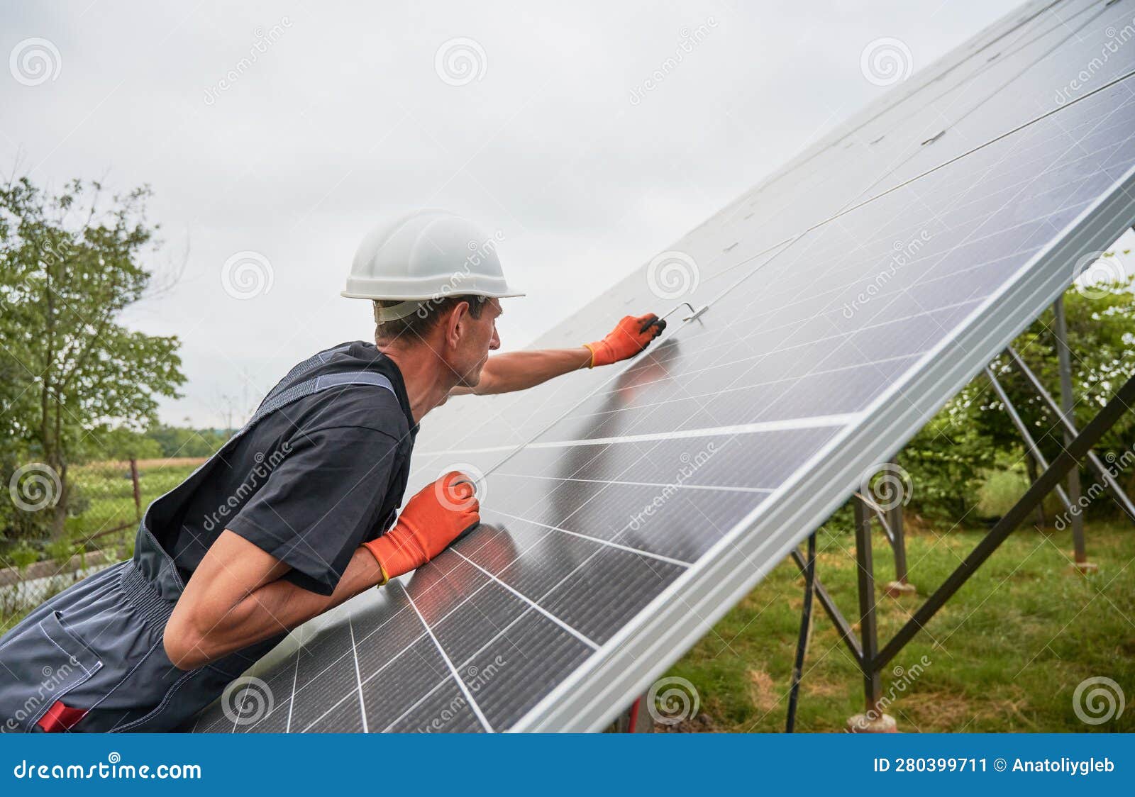 Man Installing Solar Modules. Stock Image - Image of green, ecological ...