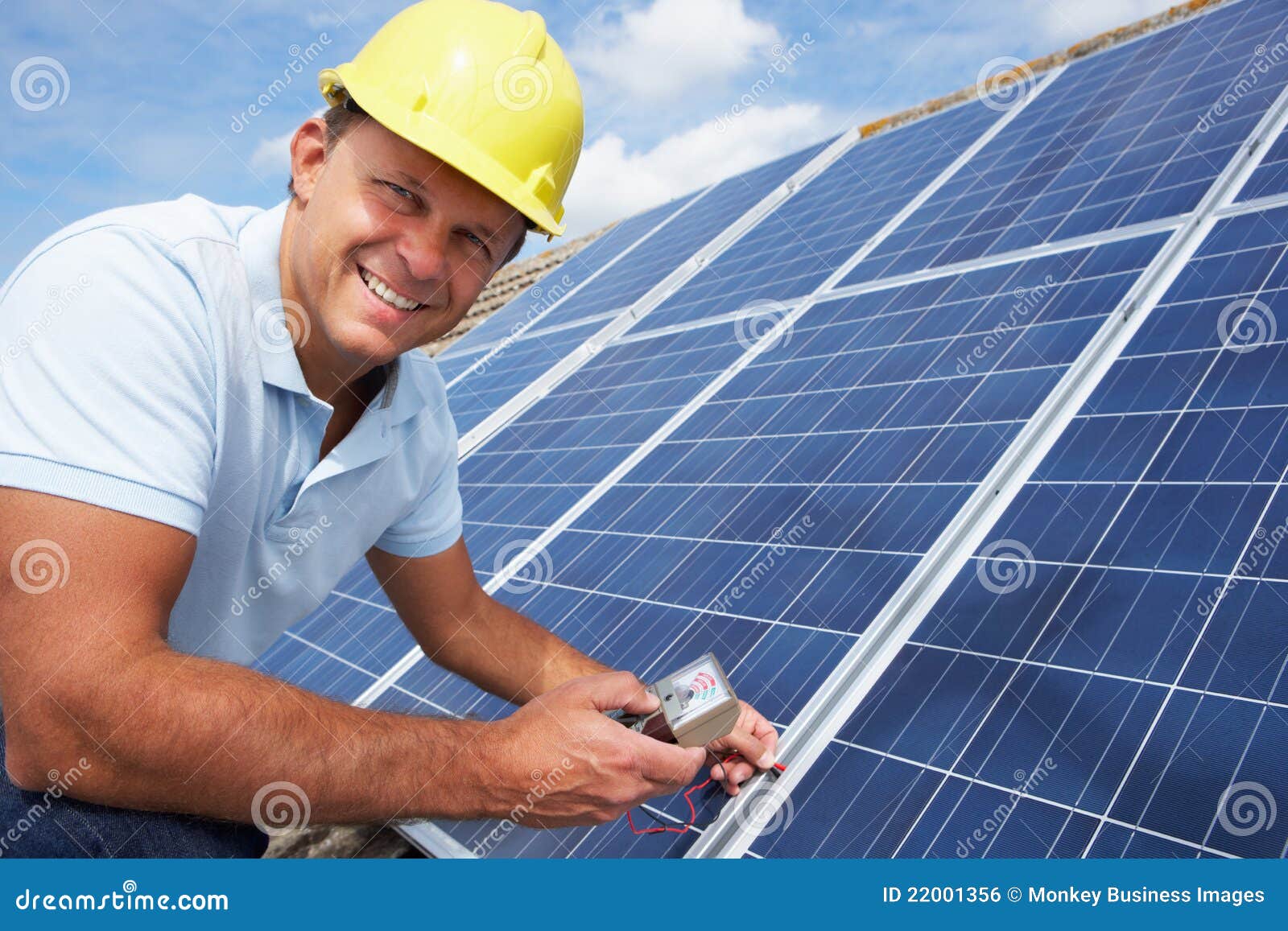 Man Installing Solar Panels Stock Photo - Image of camera, friendly ...