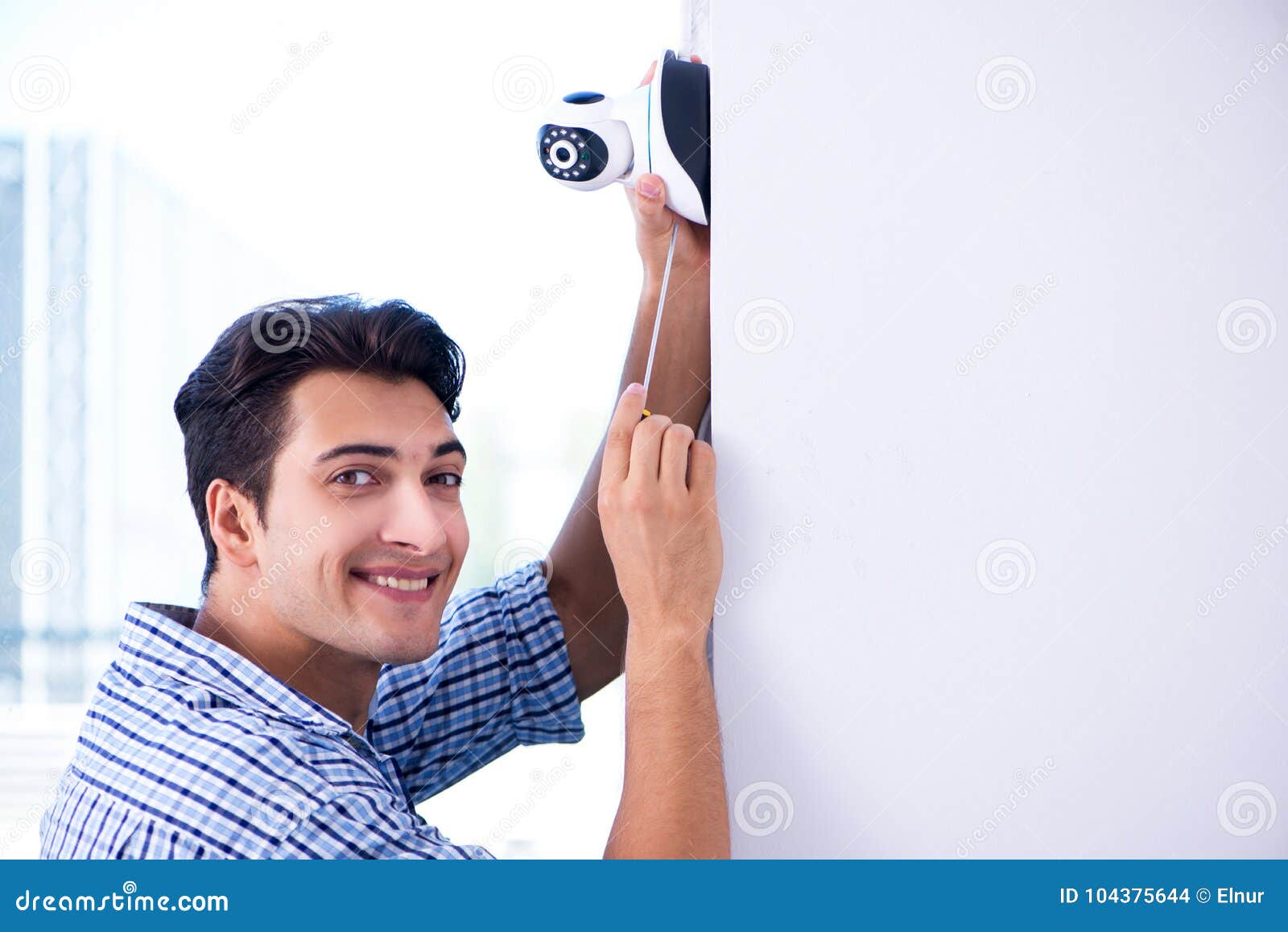 The Man Installing Surveillance Cctv Cameras at Home Stock Photo ...