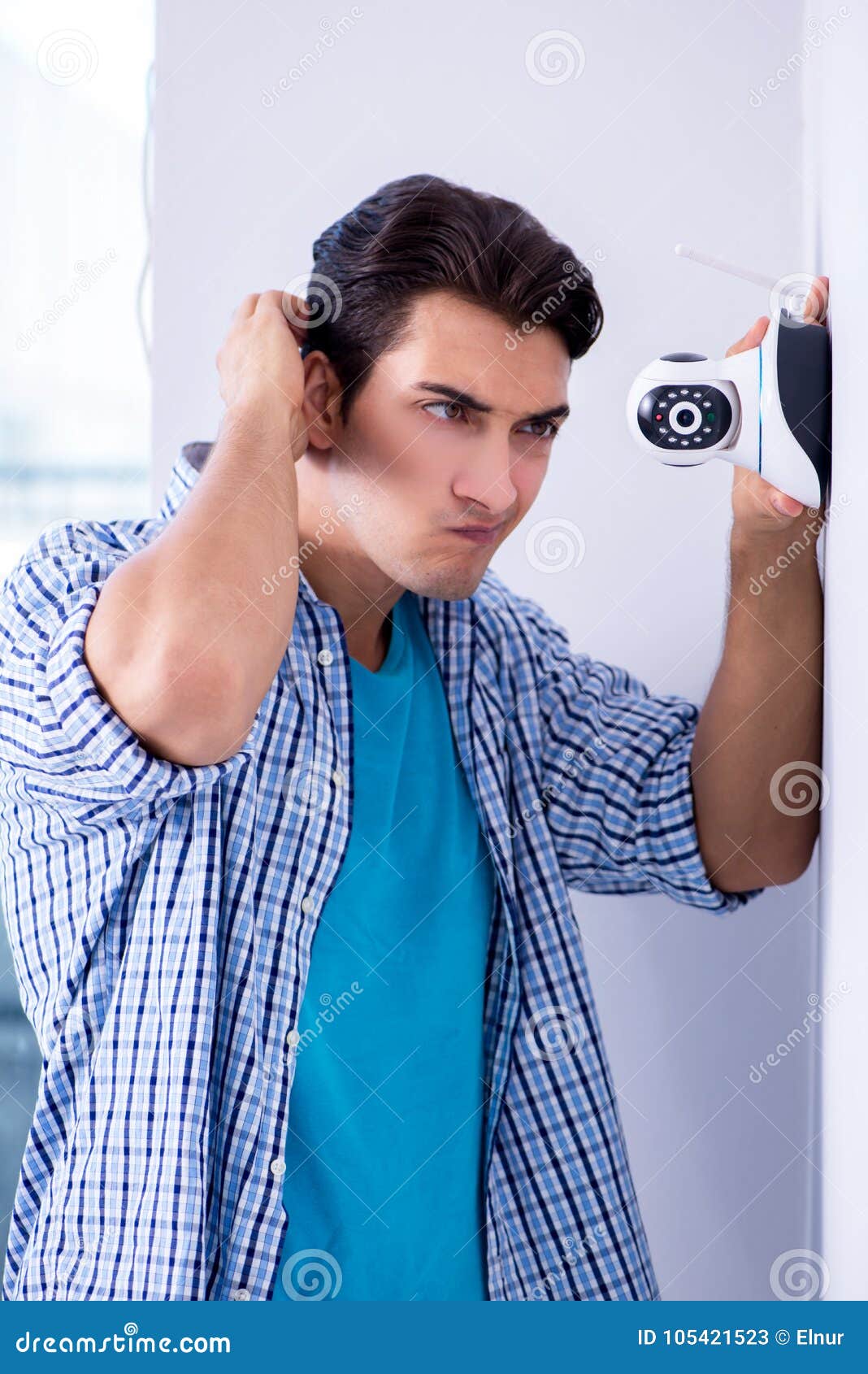 The Man Installing Surveillance Cctv Cameras at Home Stock Image ...