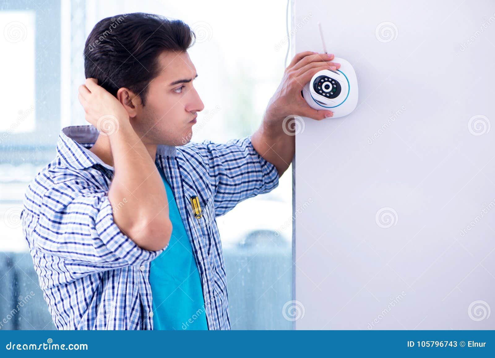 The Man Installing Surveillance Cctv Cameras at Home Stock Image ...