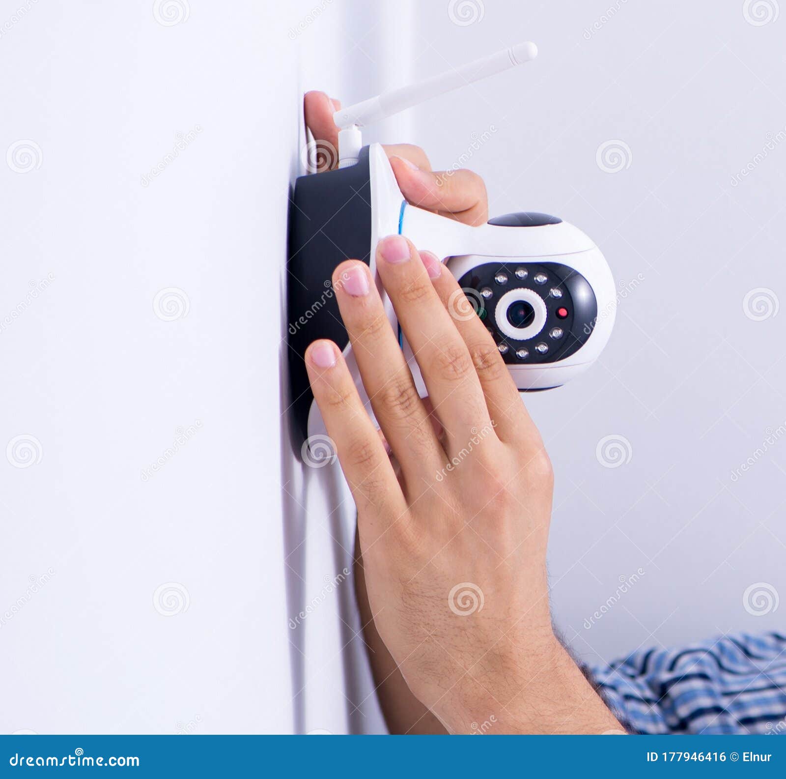 Man Installing Surveillance CCTV Cameras at Home Stock Photo - Image of ...