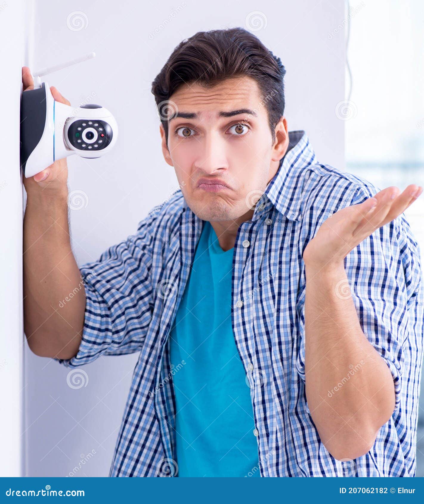 Man Installing Surveillance CCTV Cameras at Home Stock Photo - Image of ...