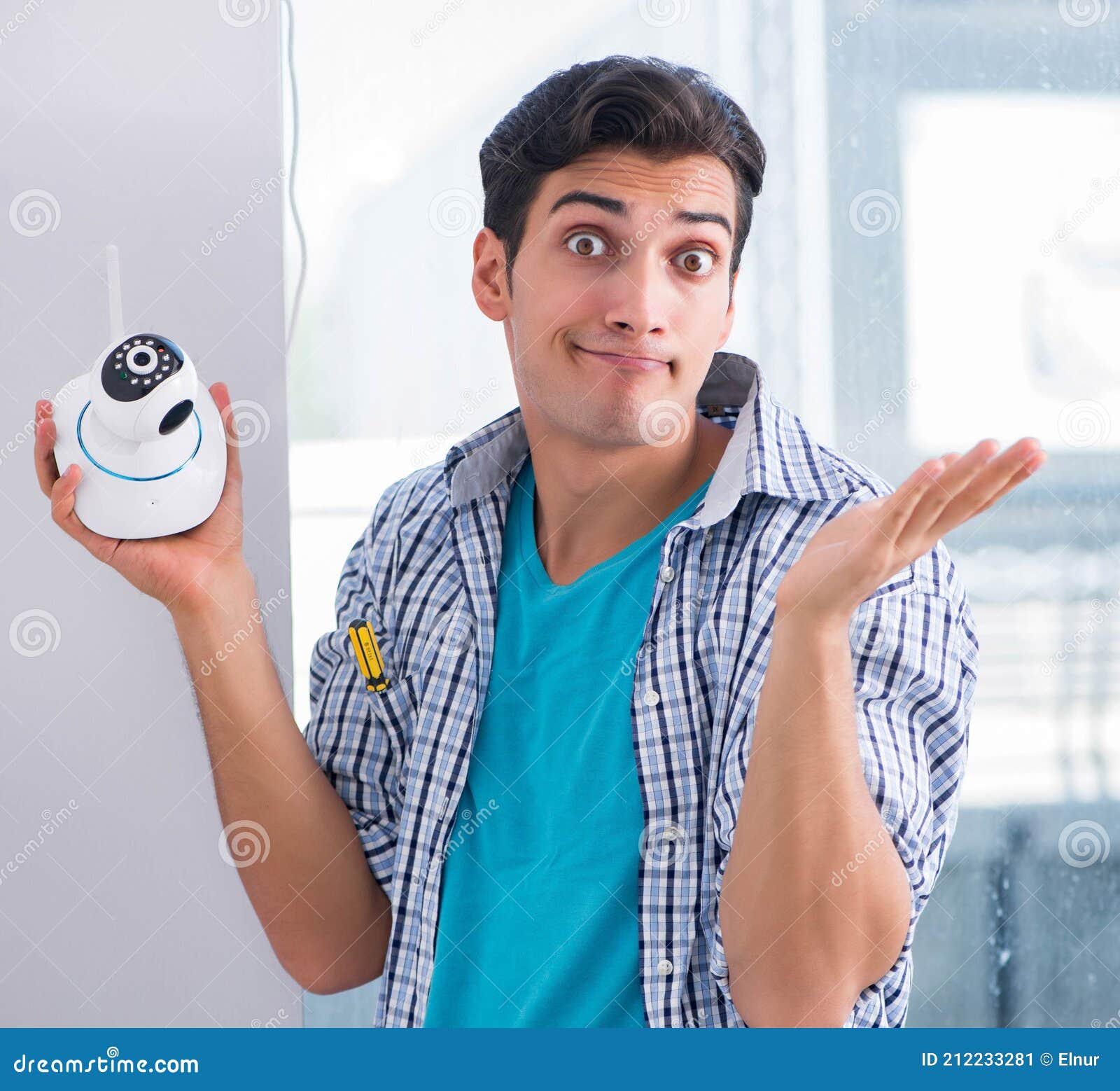 Man Installing Surveillance CCTV Cameras at Home Stock Image - Image of ...