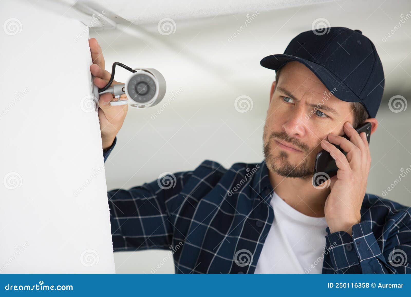 Man Installing Surveillance Cctv Cameras at Home Stock Photo - Image of ...