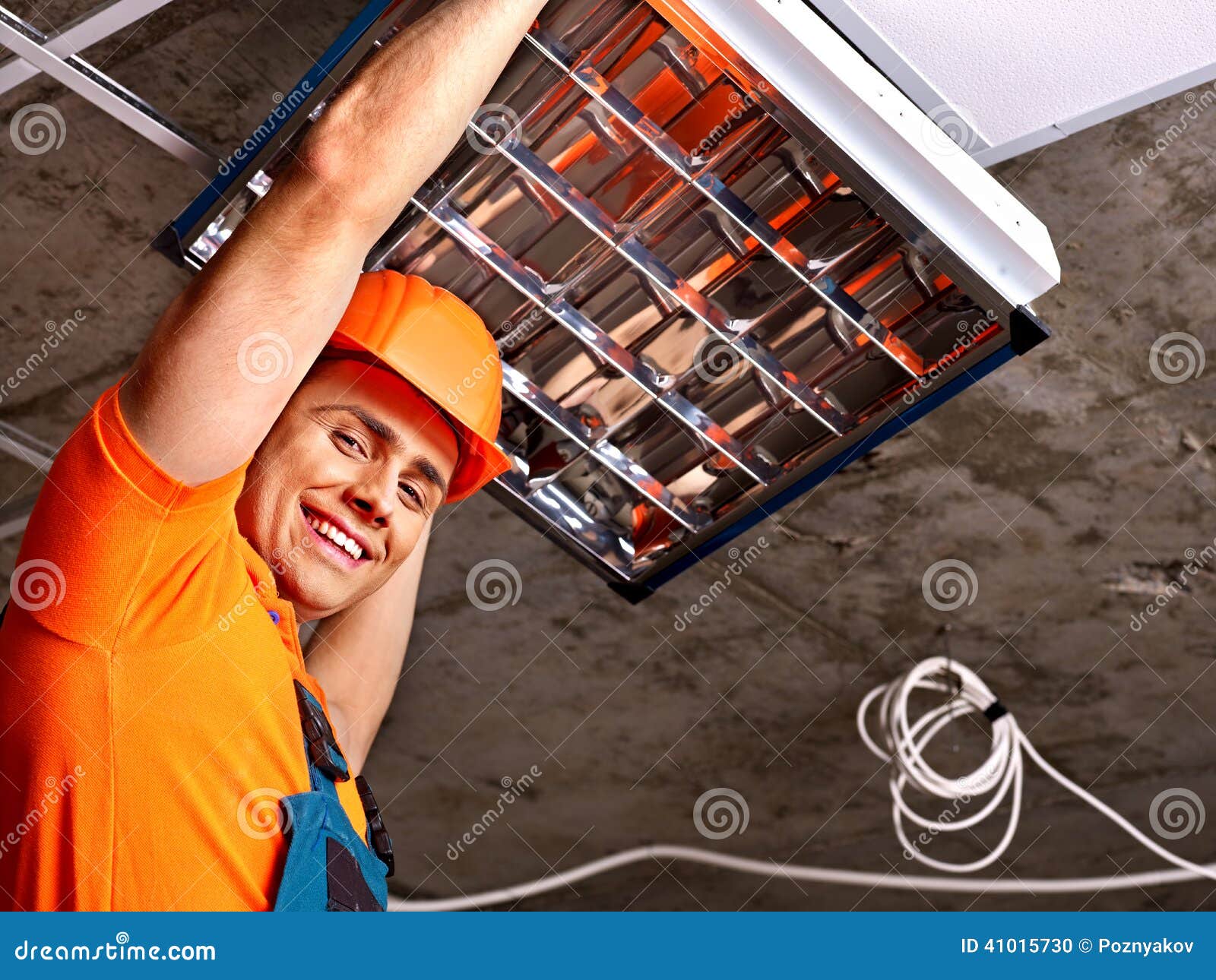 Man Installing Suspended Ceiling Stock Photo - Image of home, hanging ...